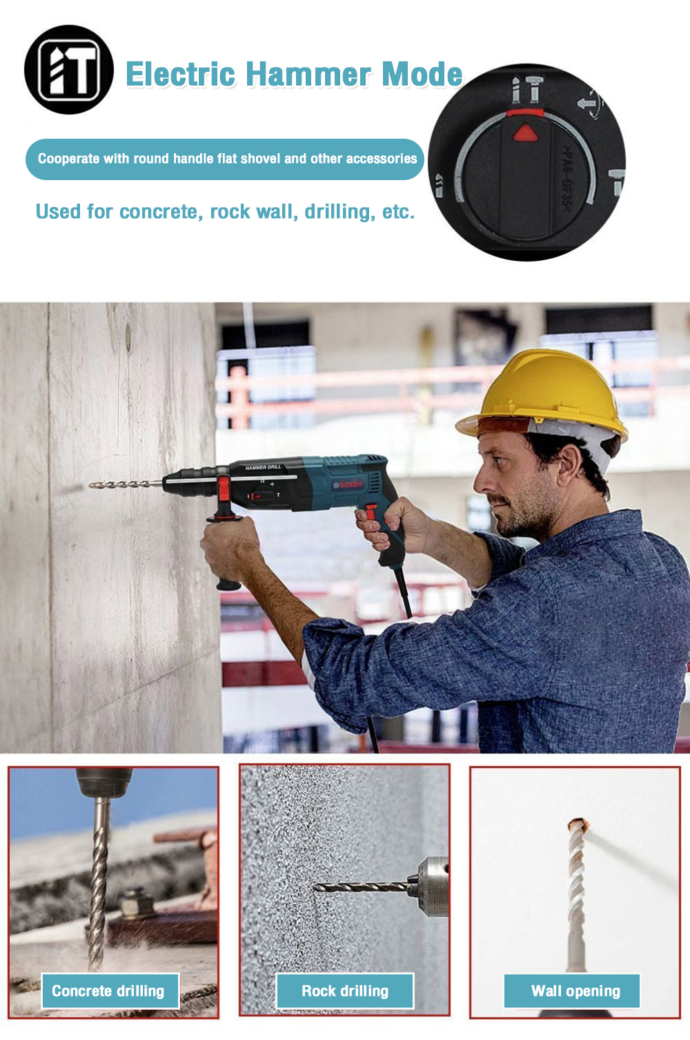 1300W 3 Mode Rotary Hammer Drill Electric Demolition Hammer Drill ...