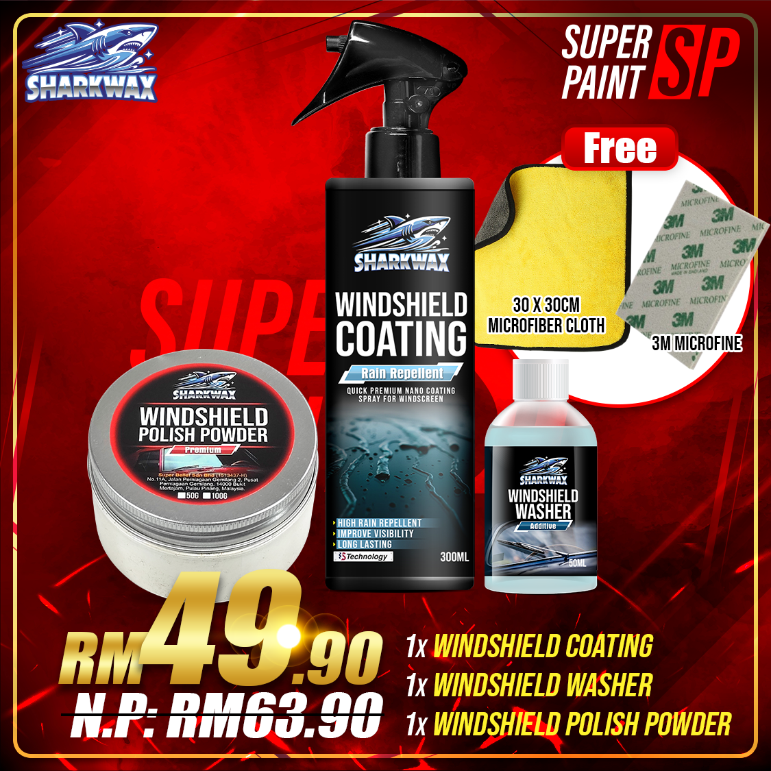 Shark Wax【Windshield Coating Set】Car Mirror Coating Windscreen Coating ...