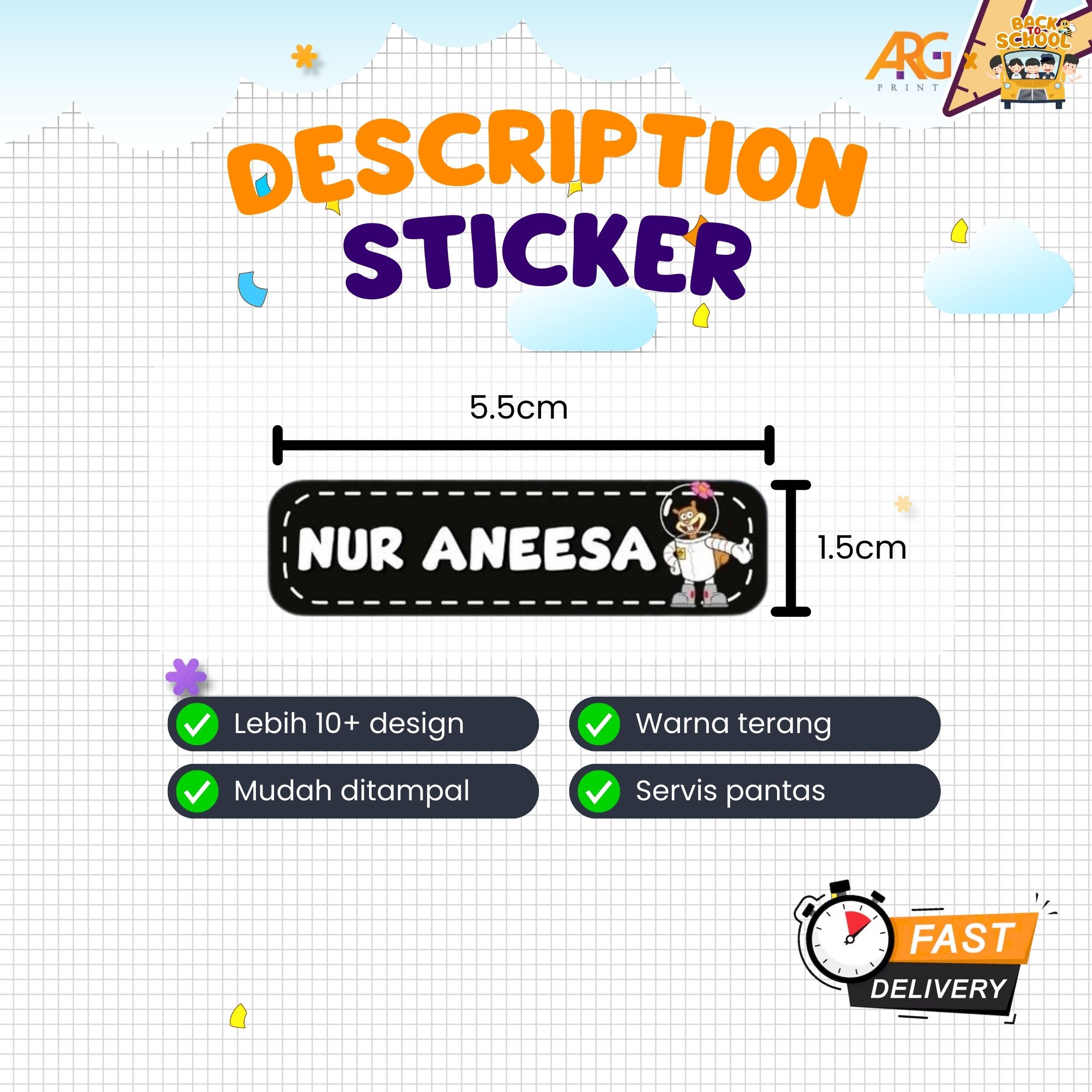 Sticker Nama Murid Design Kartun (Cartoon) | Shopee Singapore