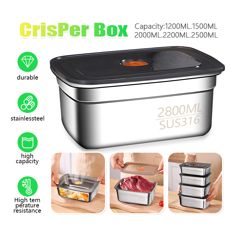 SUS304 Stainless Steel Box With Lid Grill Tray Crisper Fresh-Keeping ...