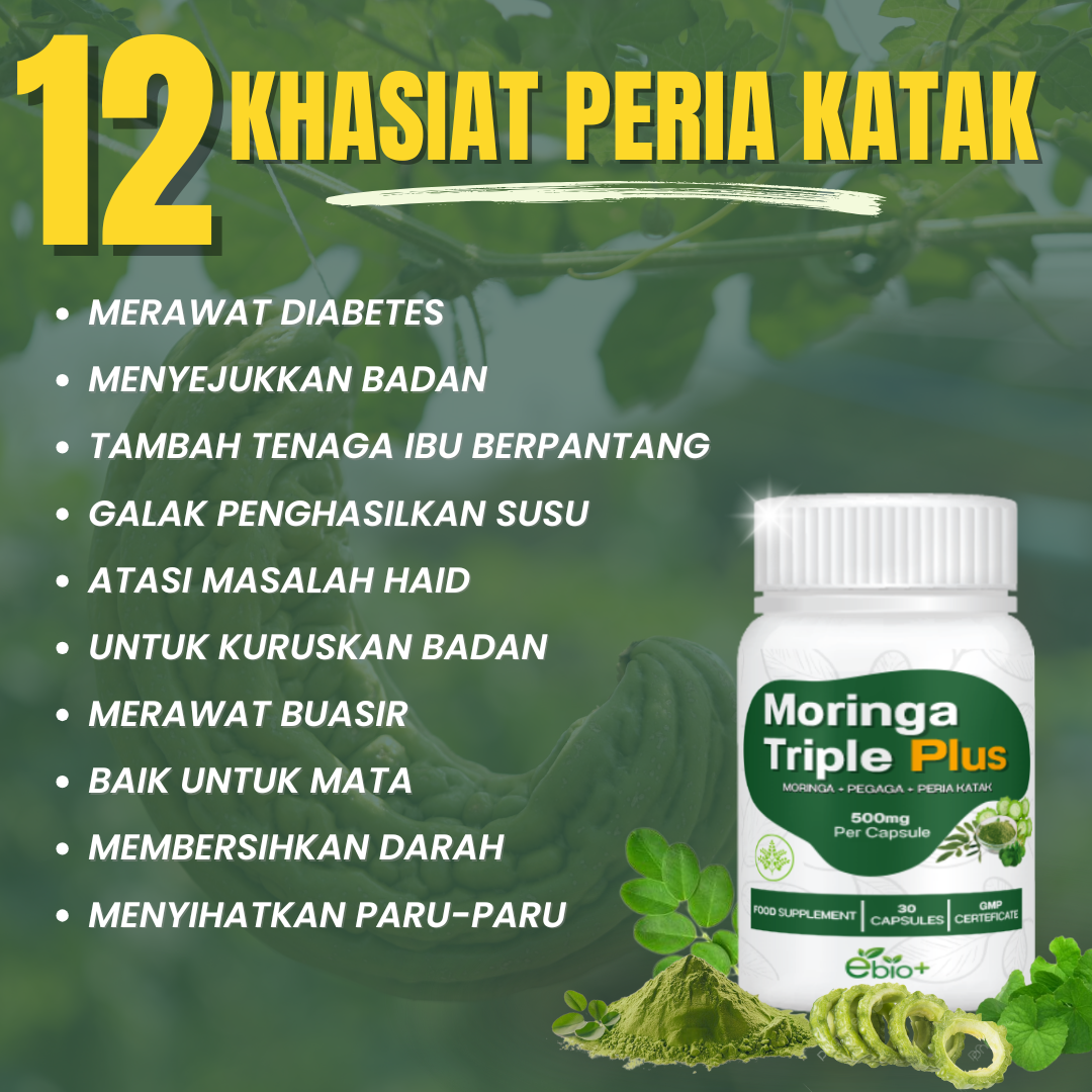 Triple Plus Moringa Capsules Combined Moringa + Pegaga + Frog Melon ...