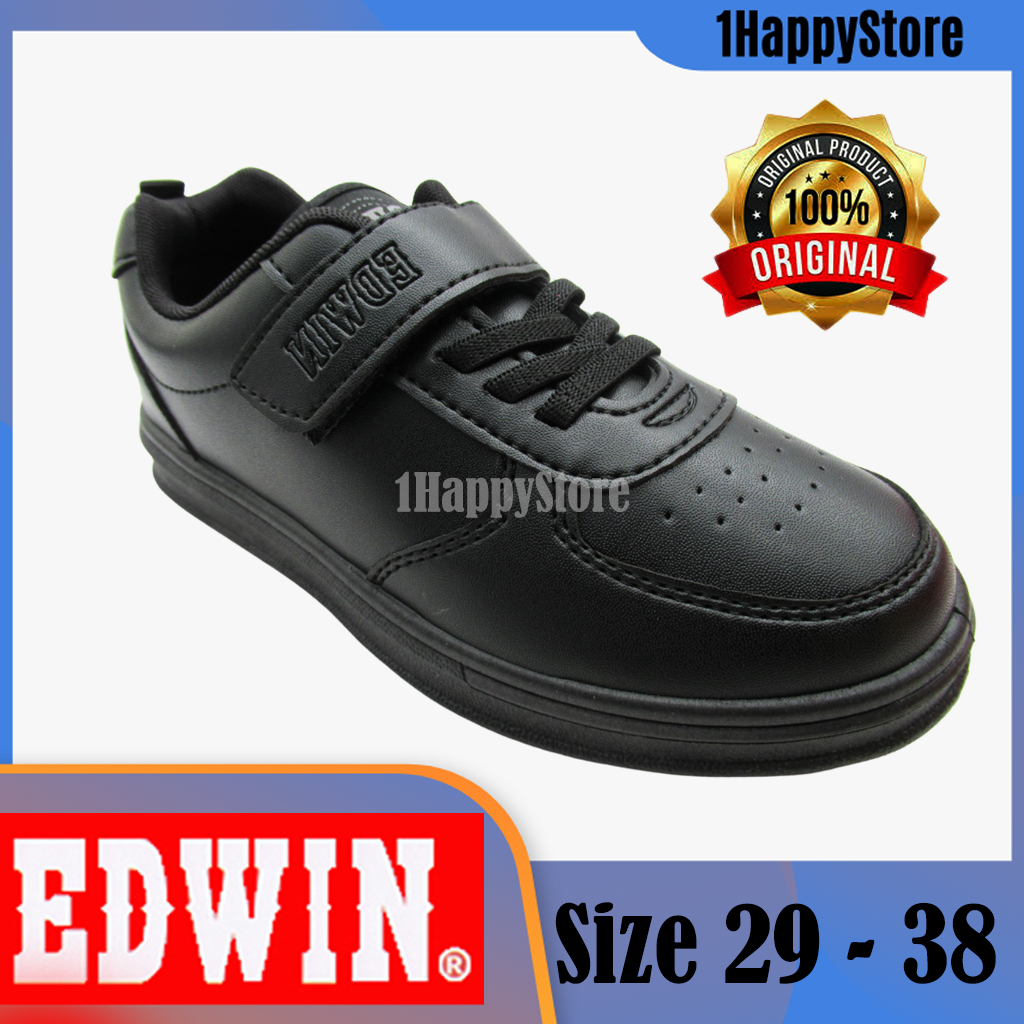 EDWIN BLACK SHOE SCHOOL SHOE SINGLE VELCRO STRAP / Kasut Sekolah Kasut ...
