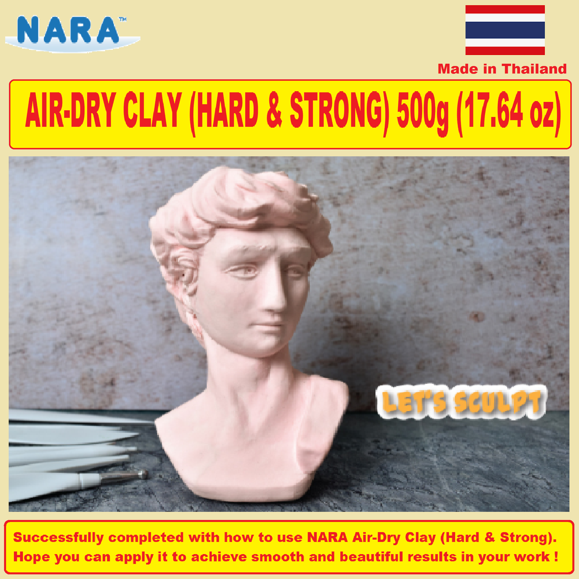 NARA Air Dry Clay (Hard & Strong), 500g. (1.1 lbs.) Block, for ...