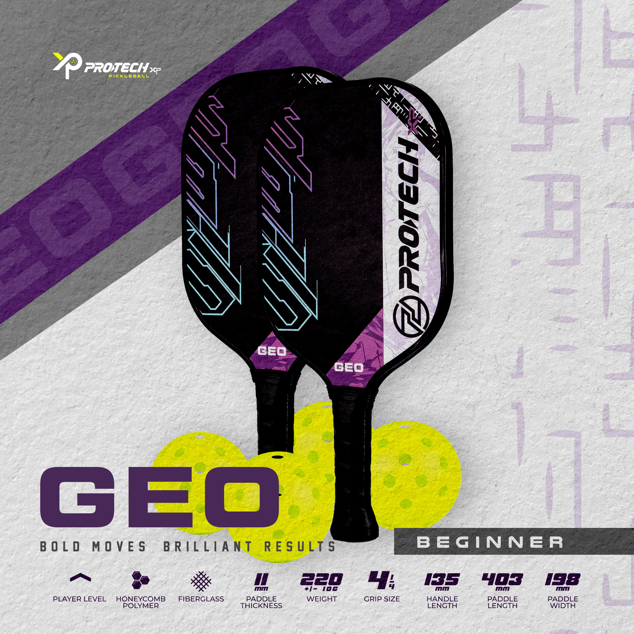 Protech XP GEO Pickleball Combo Set (Best Seller) (2 Protech Pickleball Paddles/4 Balls/1 Cover ...