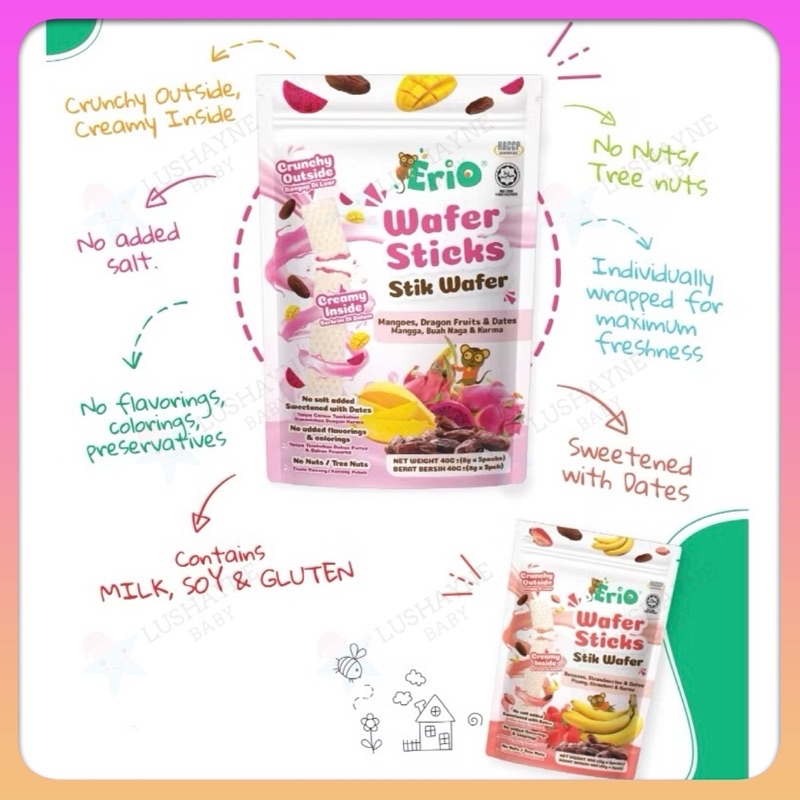 ERIO Wafer Sticks 40g 12+ Months Biskut Snek Bayi Baby Waffle Snack 12 ...