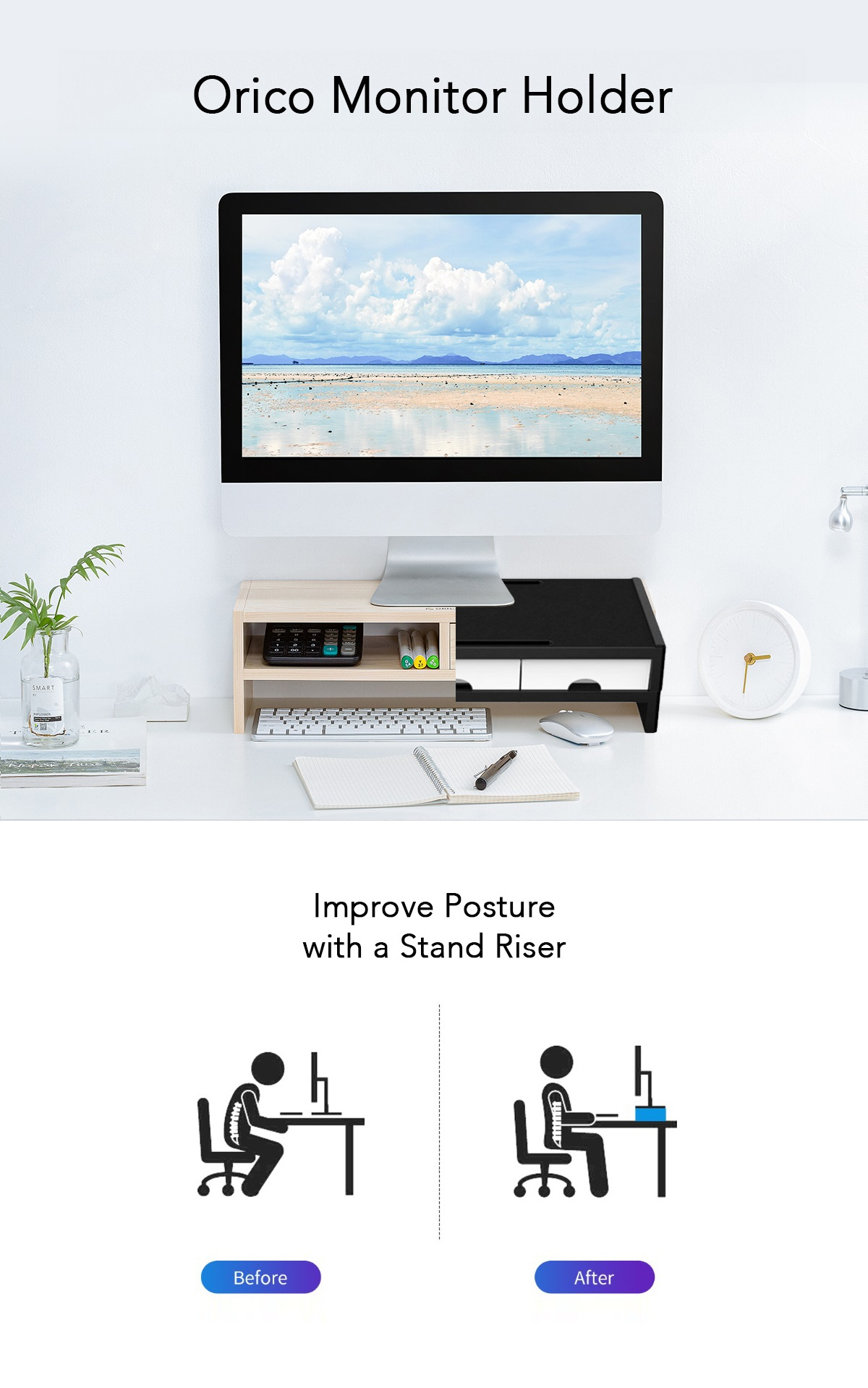 Orico Monitor / Notebook Holder, Stand Riser, Desk Riser (Wooden / ABS ...