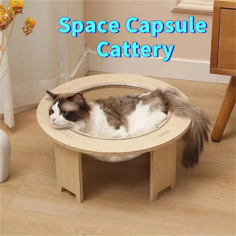 Cat Space Capsule Cattery Cat Sleeping Shelf Bed House Wooden Stand ...
