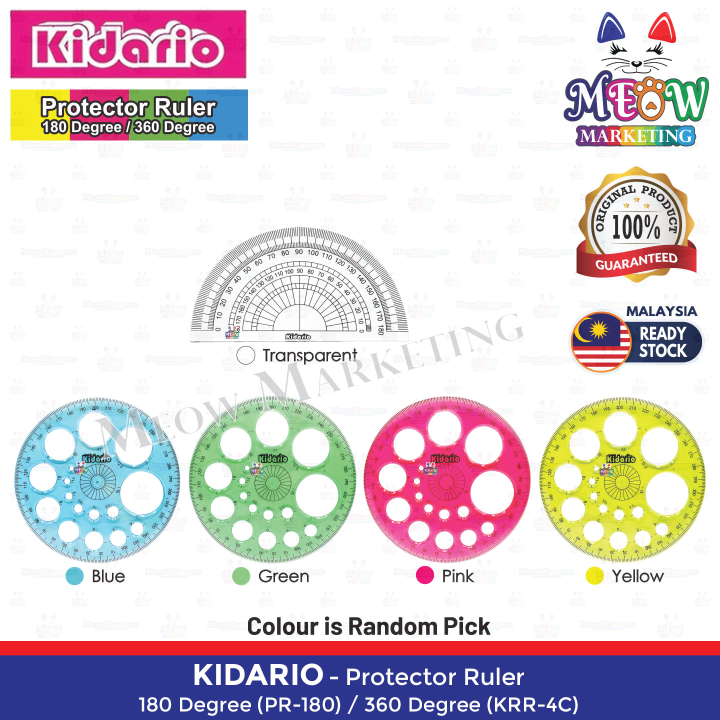 Kidario Protractor Ruler - 180 Degree Half Geometry (PR-180) / 360 ...