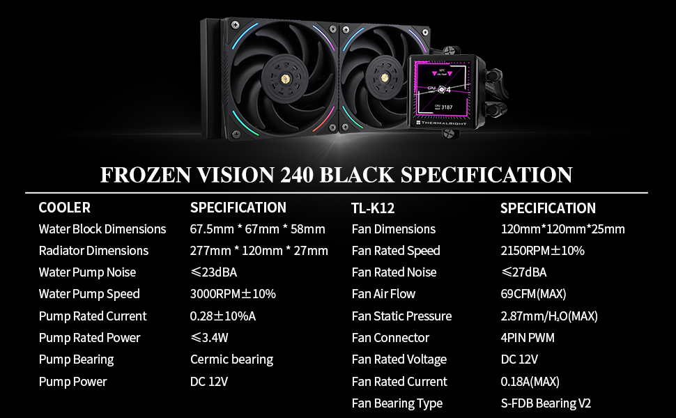 Thermalright Frozen Vision 240 Black-Liquid CPU Water Cooler, with 2 ...