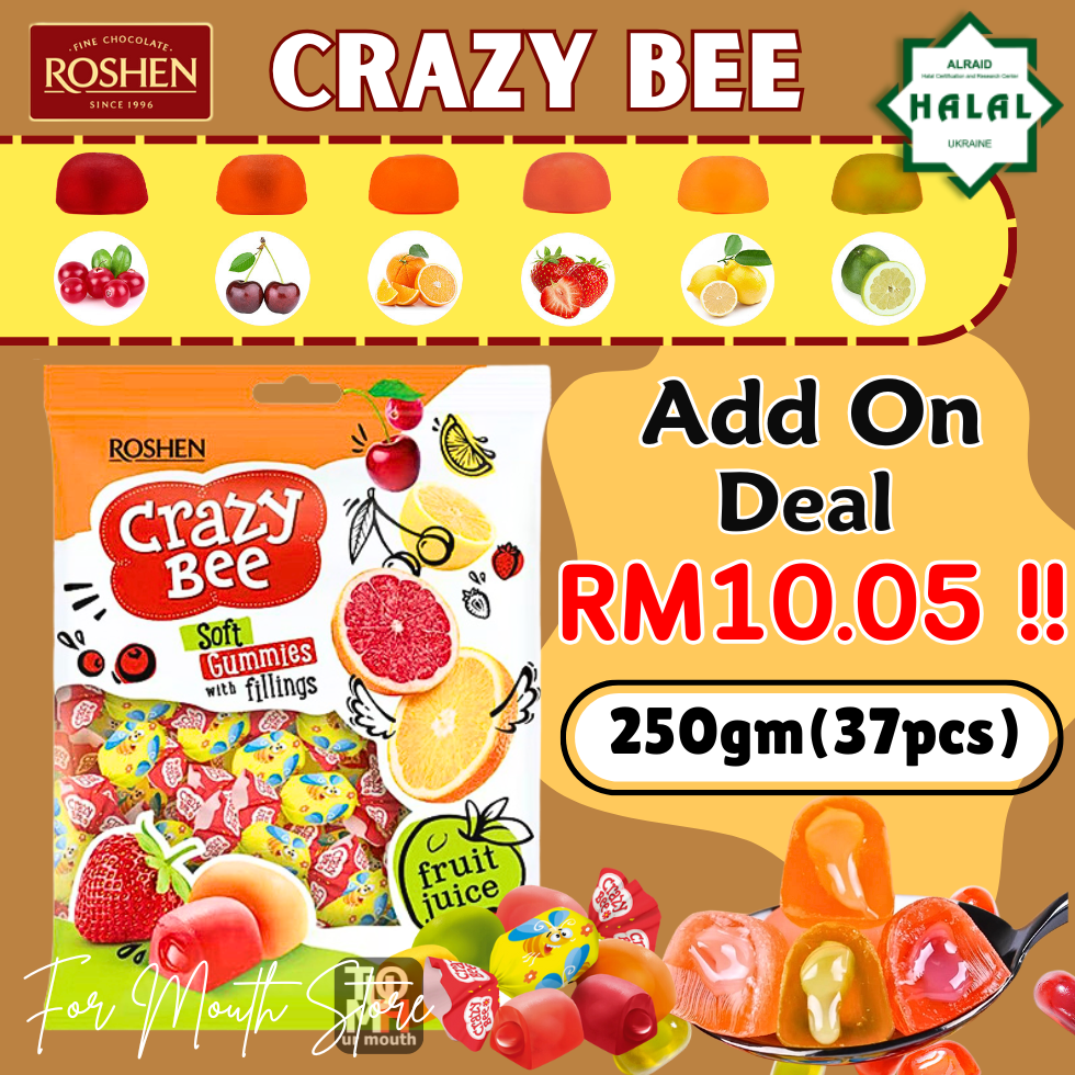 500gm ROSHEN Crazy Bee Jelly Candy Gula-Gula Viral Gummy Halal Candy ...