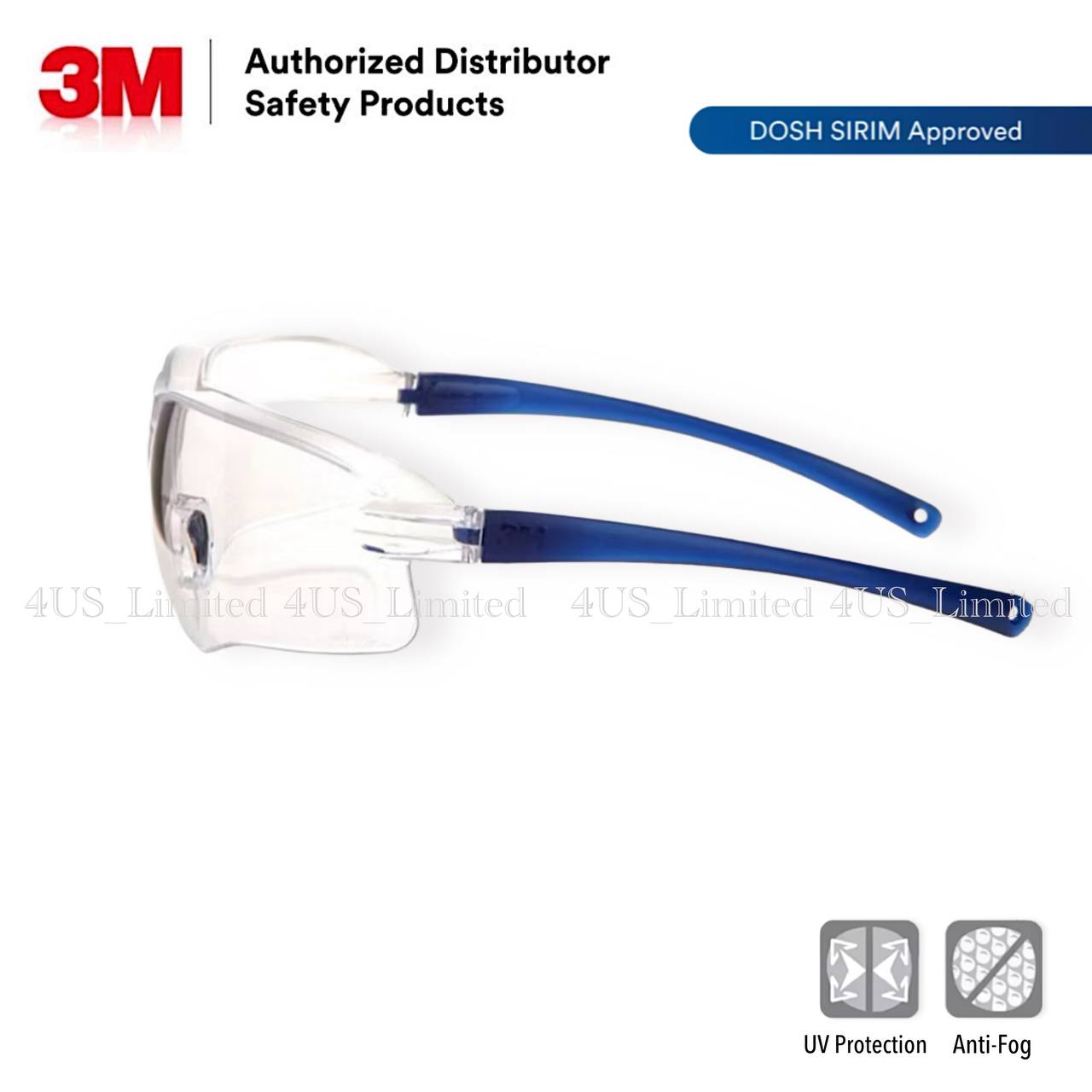 3M 10434 Virtua Sport Safety Eyewear Asian Fit Anti Fog Clear Lens/Blue ...
