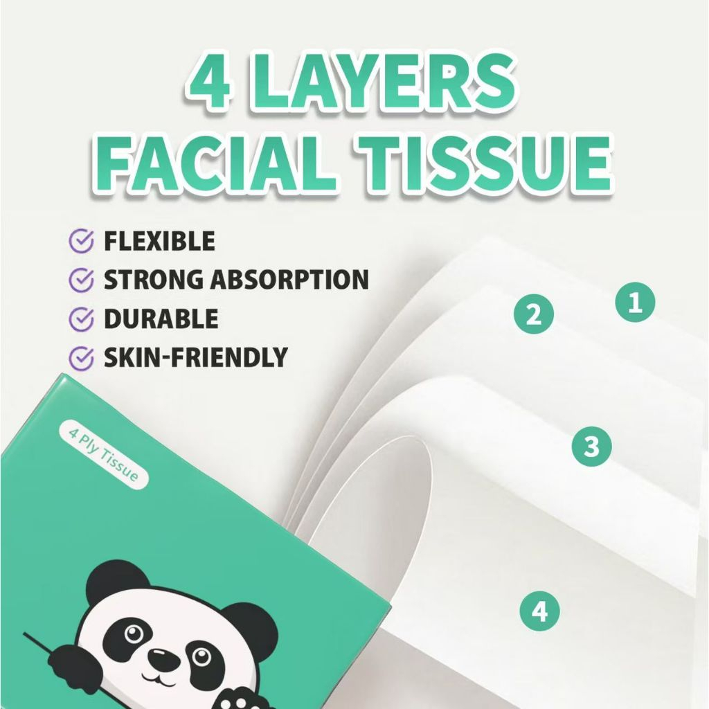 Green Panda Premium Bamboo Facial Tissue | 10 Packs, 4 Ply, 300 Sheets ...