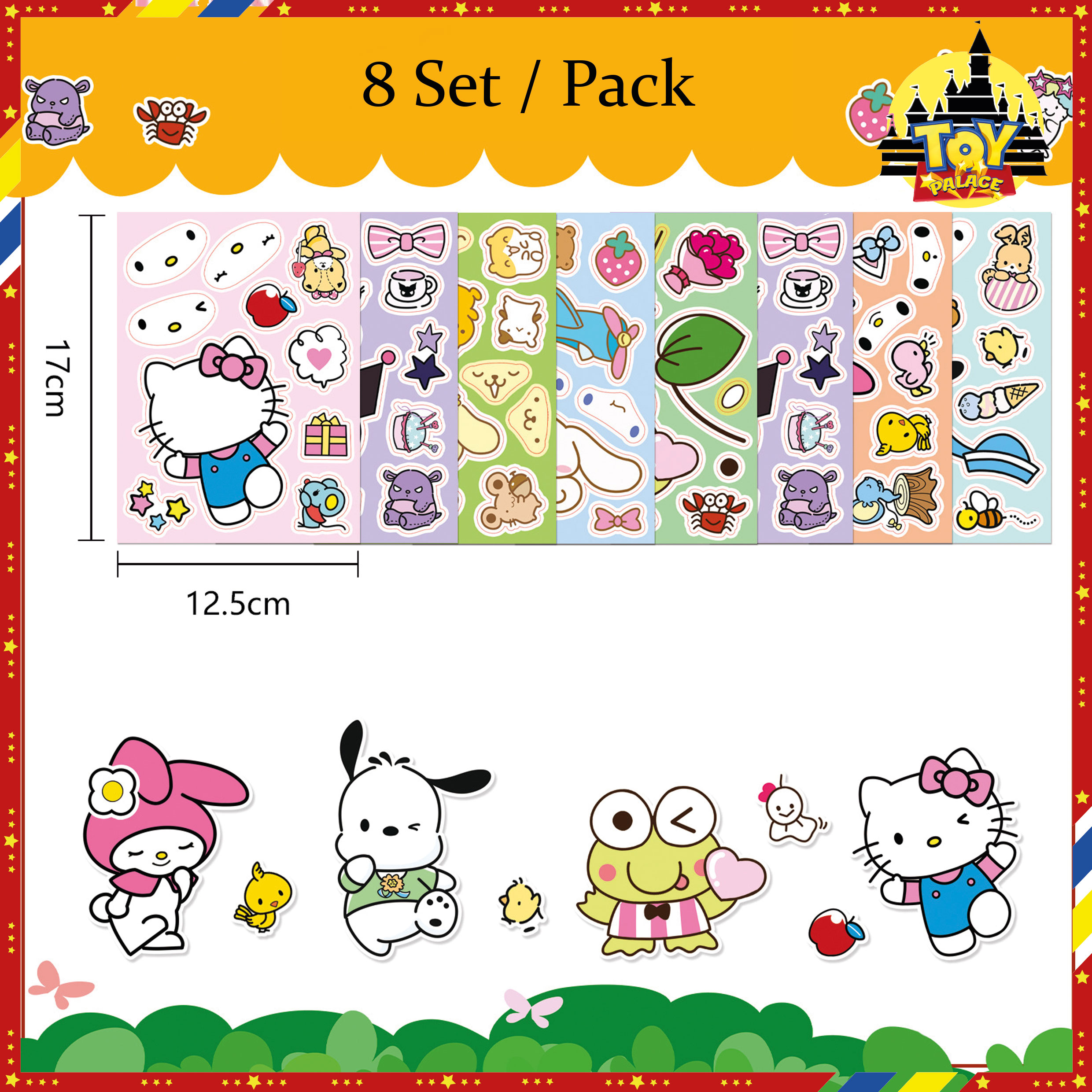 8 Sheets Funny Make A Face Sanrio Stickers Melody Hello Kitty Kuromi ...