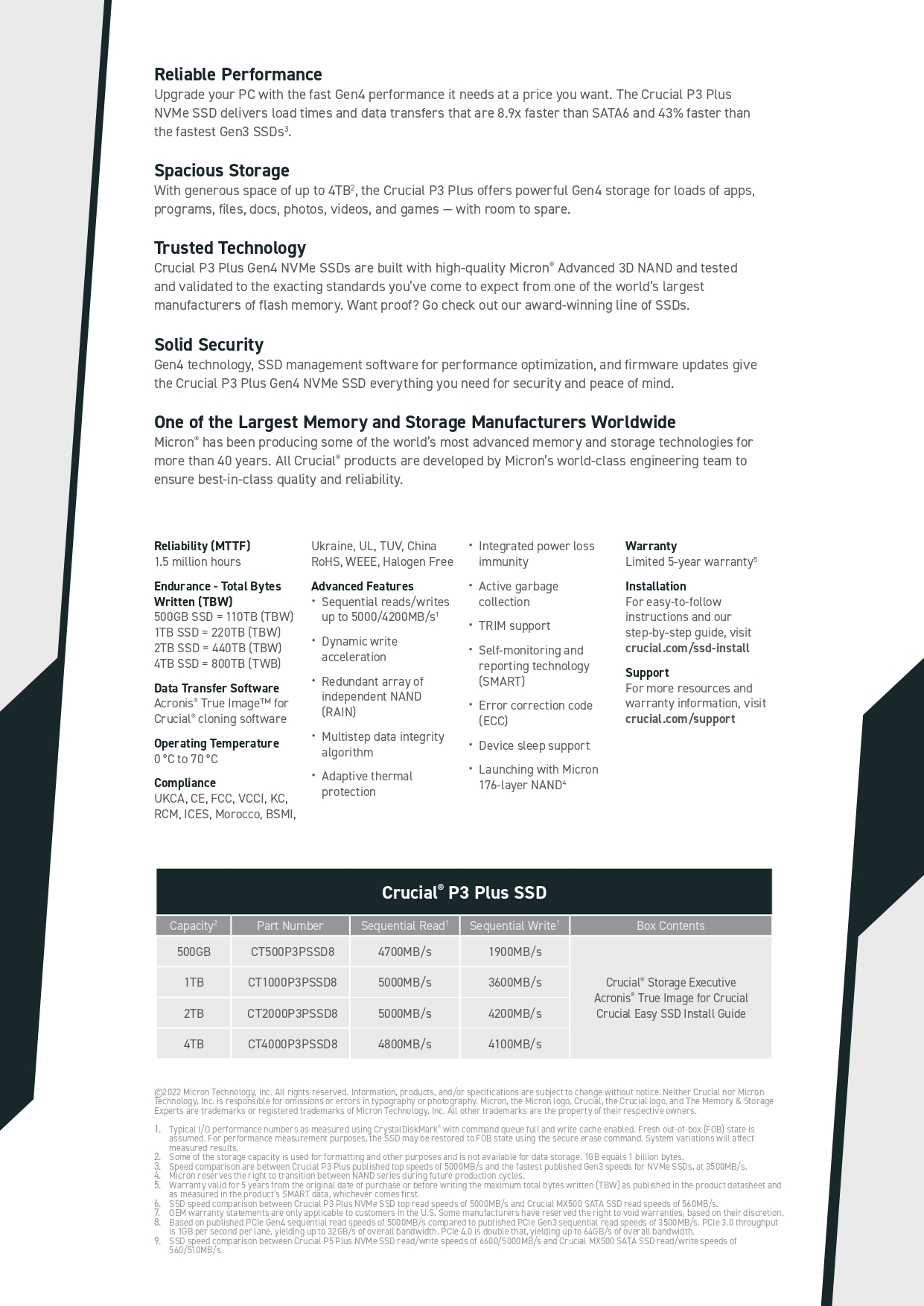 CRUCIAL INT SSD M.2 2280 P3 PLUS PCIE 4.0 NVME INTERNAL SOLID STATE ...