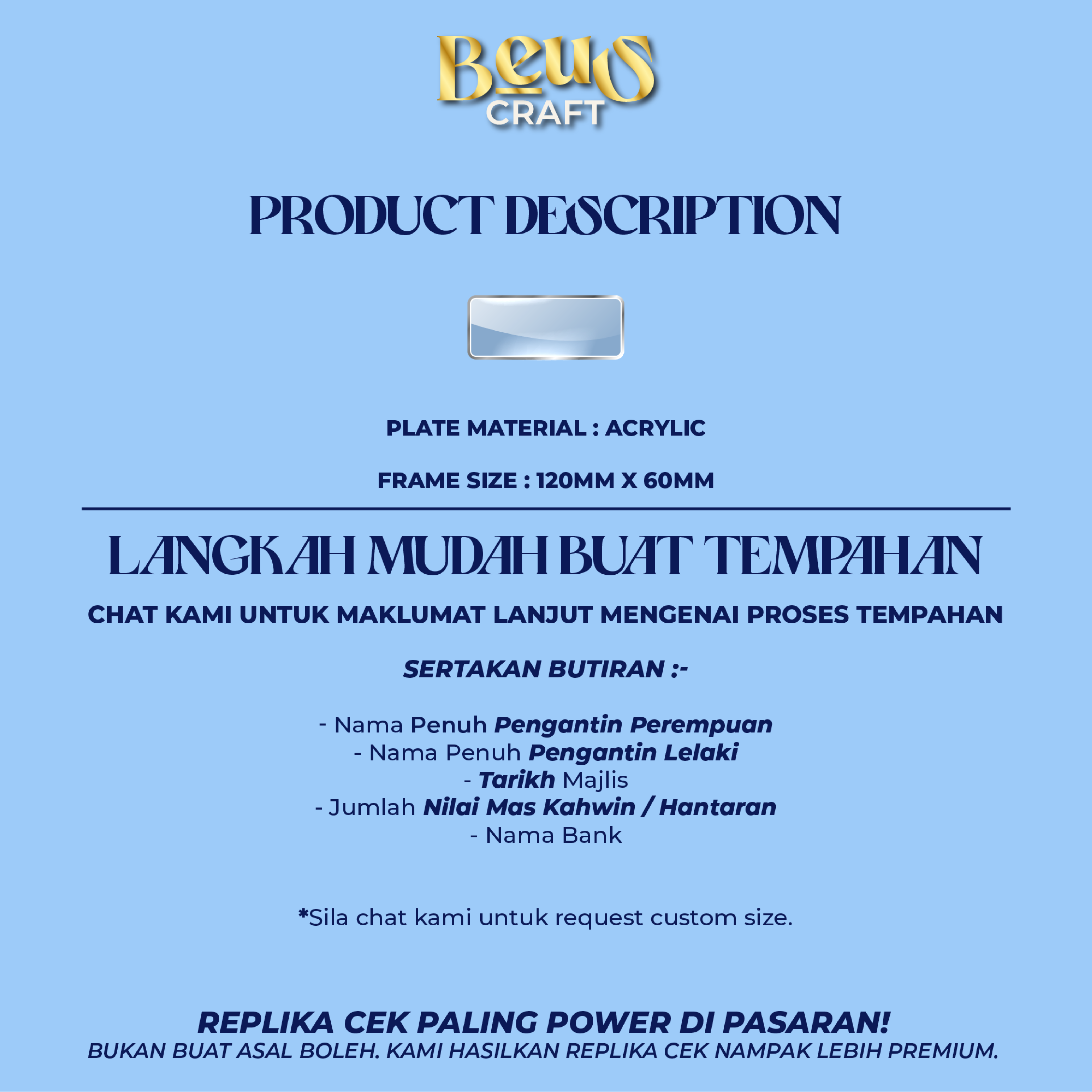 REPLIKA BEUS CRAFT PREMIUM REPLICA ACRYLIC CHECK | CHEQUE MOCKUP | IJAB ...