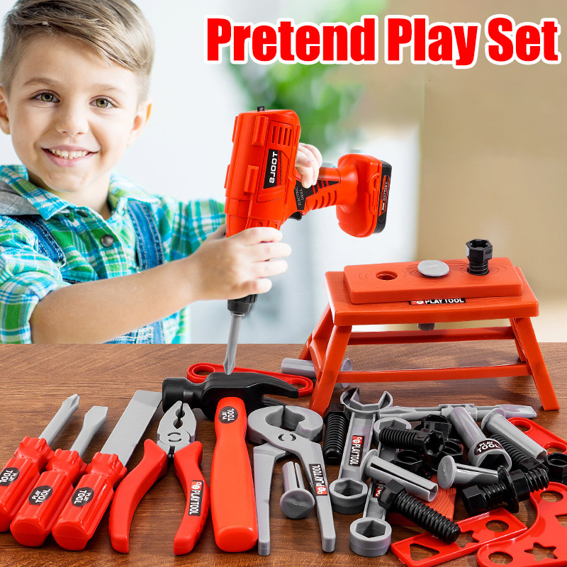 42PCS Tool Toy Set Kids Power Drill Hammer Hardware Engineer Kit with ...