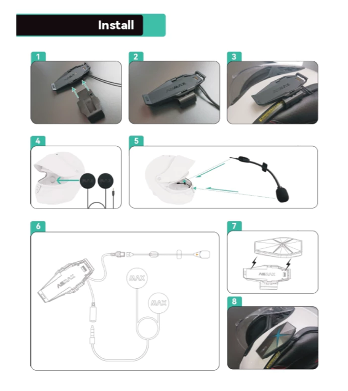 ASMAX F1 PLUS Motorcycle Helmet Mesh Intercom 10 Riders Headset Speaker ...