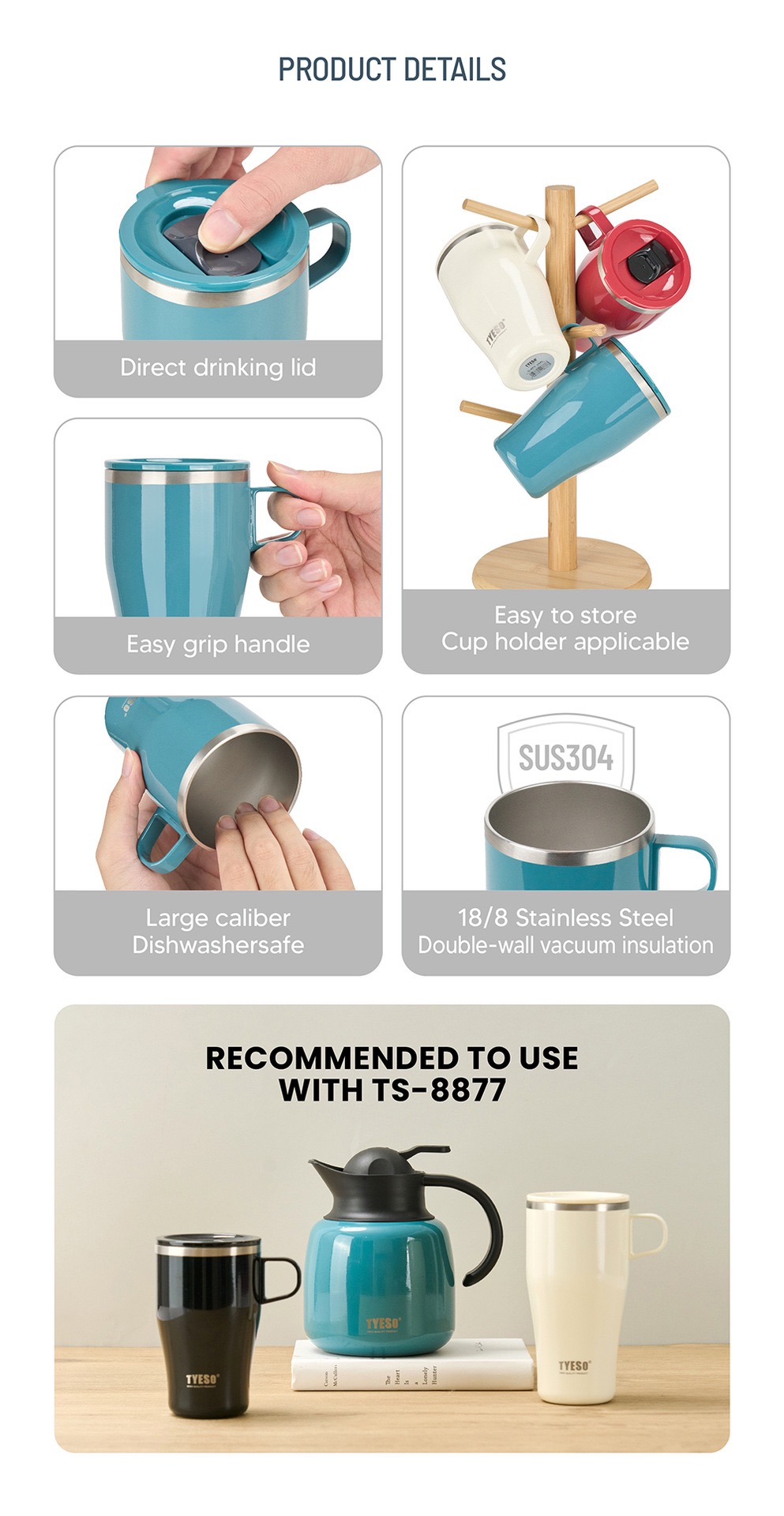 TYESO Insulated Thermal Coffee Cup Hot And Cold (400ml/500ml) TS-8878/TS-8879 | Shopee Singapore