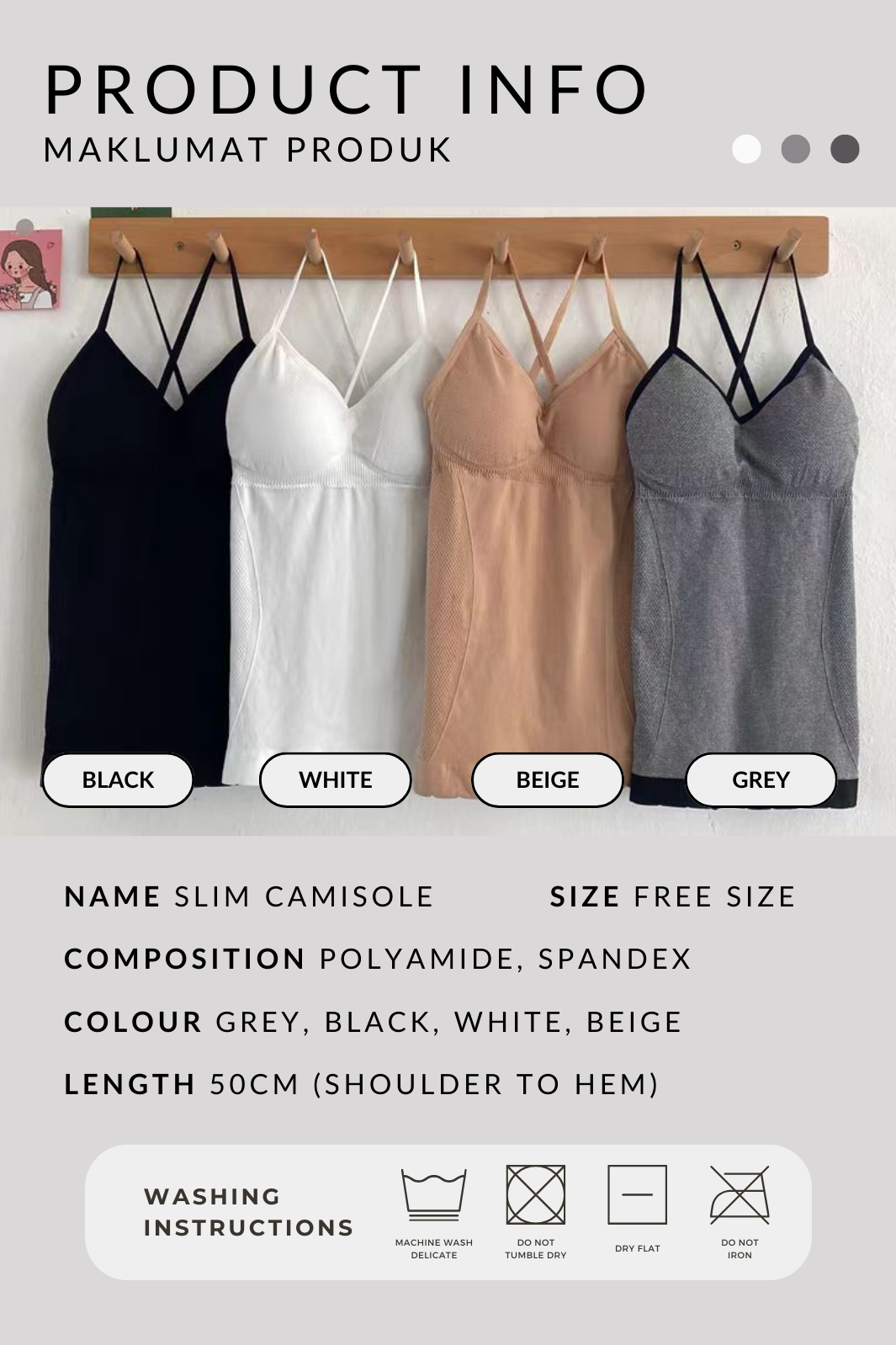 Slim & Fit Padded Singlet Seamless Camisole Women Push Up V neck Cross Back Top Wanita (BUBB ...