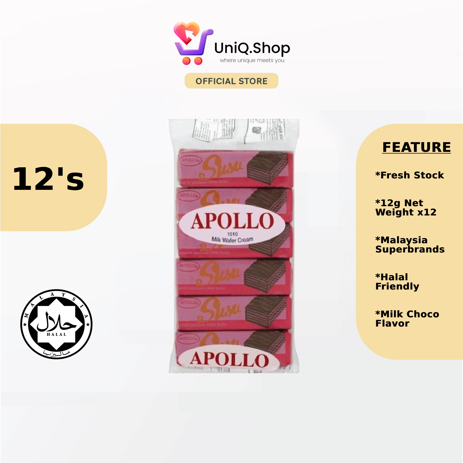 Apollo Wafer Dengan Krim Susu 12G X 12’S | Chocolate Milk Wafer Cream ...