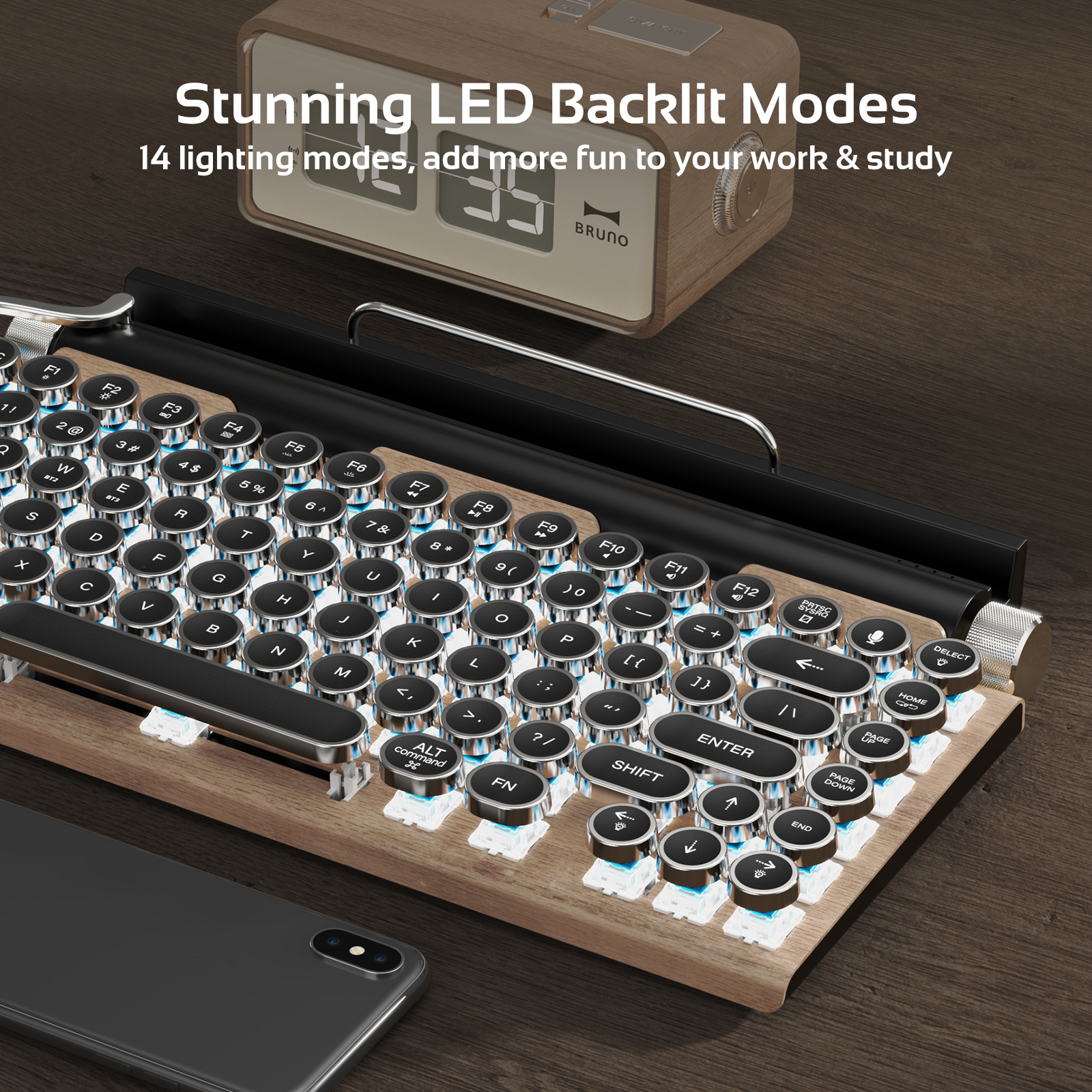 Retro Wireless Keyboard – Bluetooth + Type-C | Typewriter Style ...