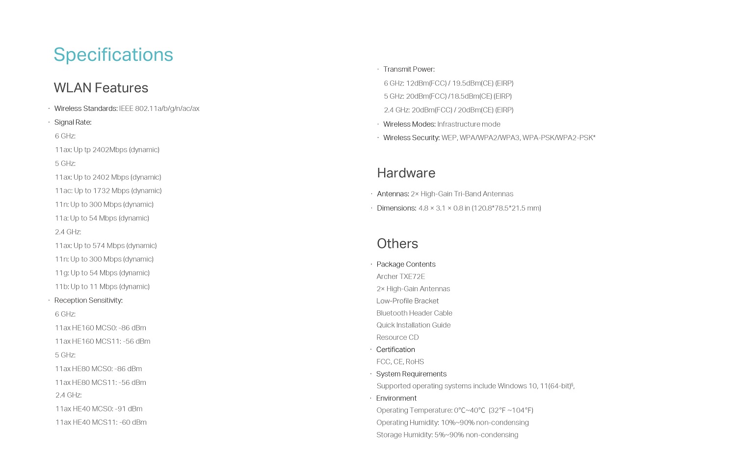 TP-LINK ARCHER TX55E / ARCHER TX20E / ARCHER TXE72E / ARHER TXE75E ...