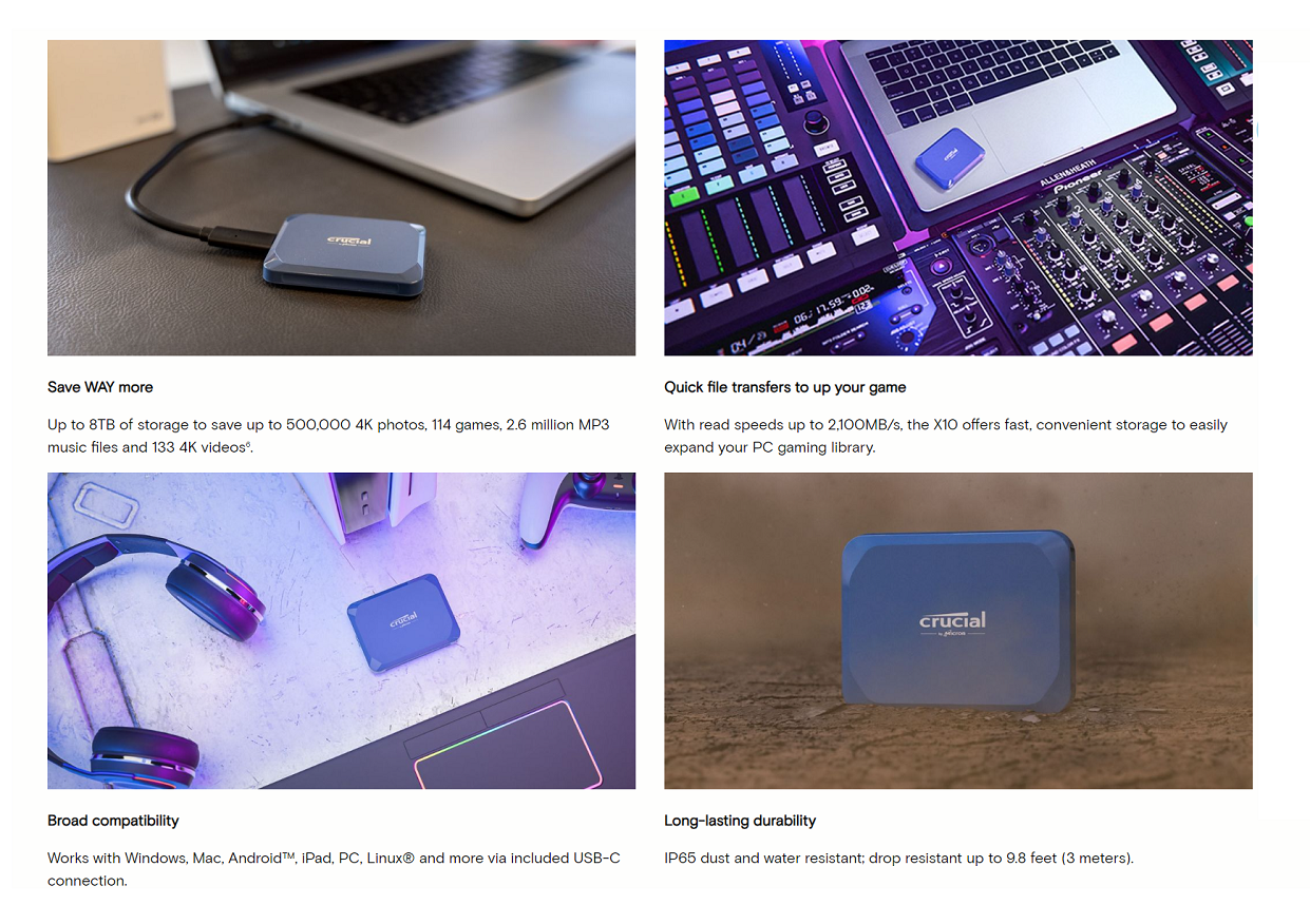 CRUCIAL EXT SSD X10 USB 3.2 GEN-2 2X2 (20GB/S) PORTABLE EXTERNAL SOLID ...