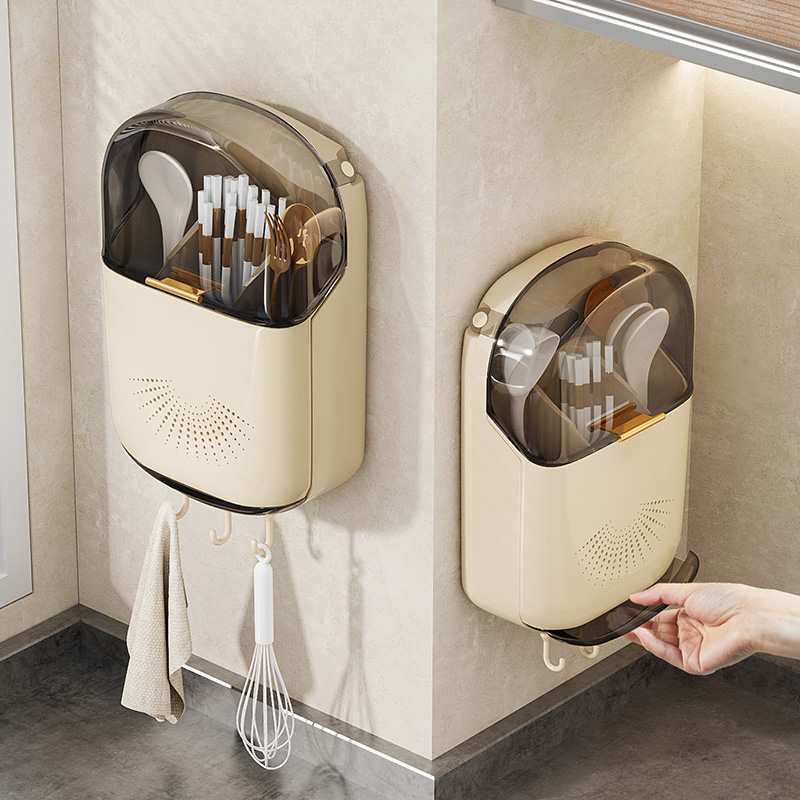 SPACE SAVER 》 Wall Mounted Cutlery Storage Box Chopsticks Cage Spoon ...