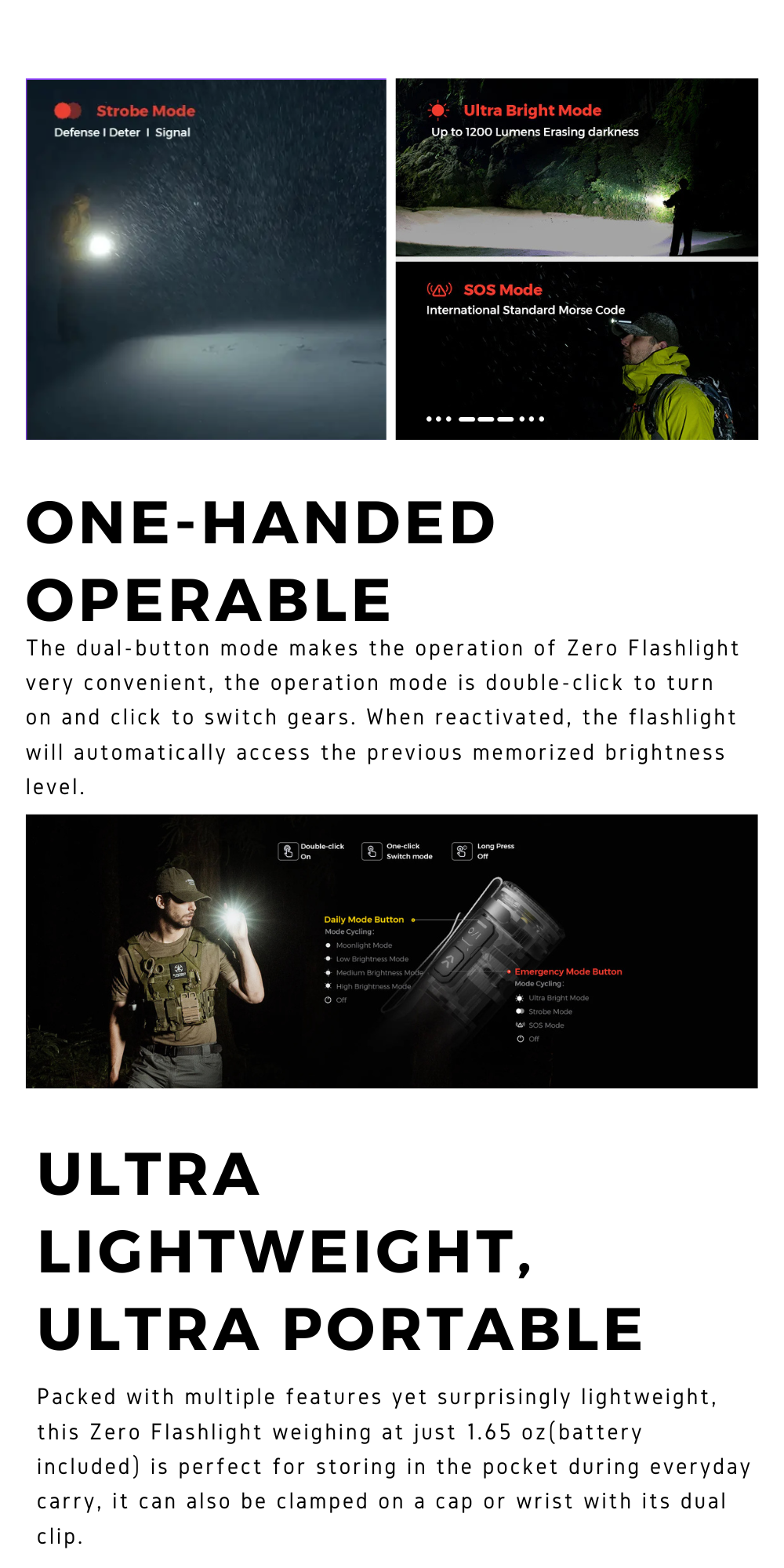 Flextail Zero Flashlight EDC 1200lm Flashlight (with Zero Battery ...