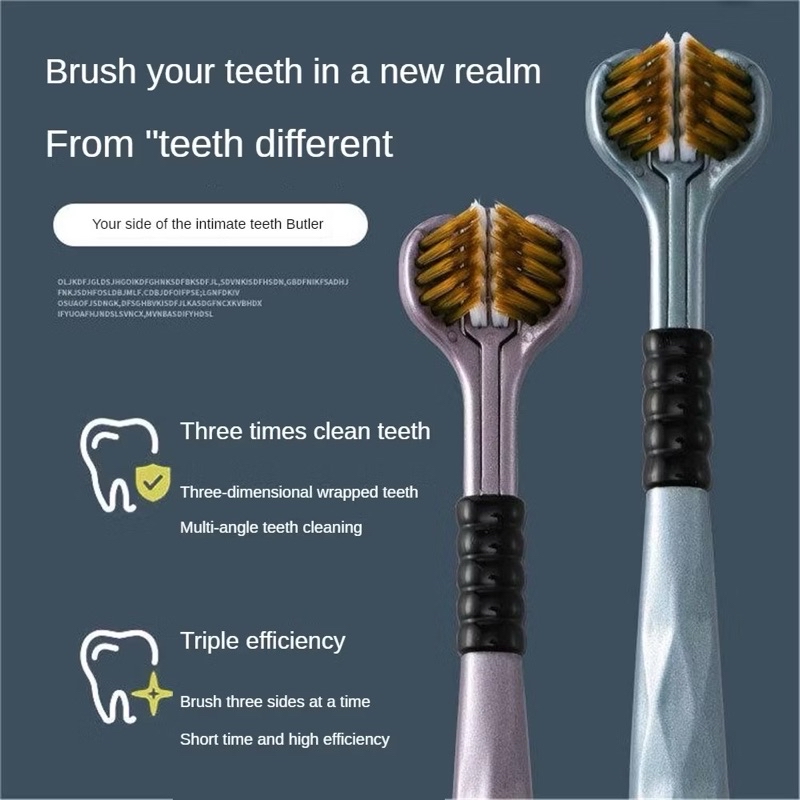 Three sided soft bristled toothbrush 三面软毛牙刷 牙刷收纳夹 舌苔清洁器Three head ...