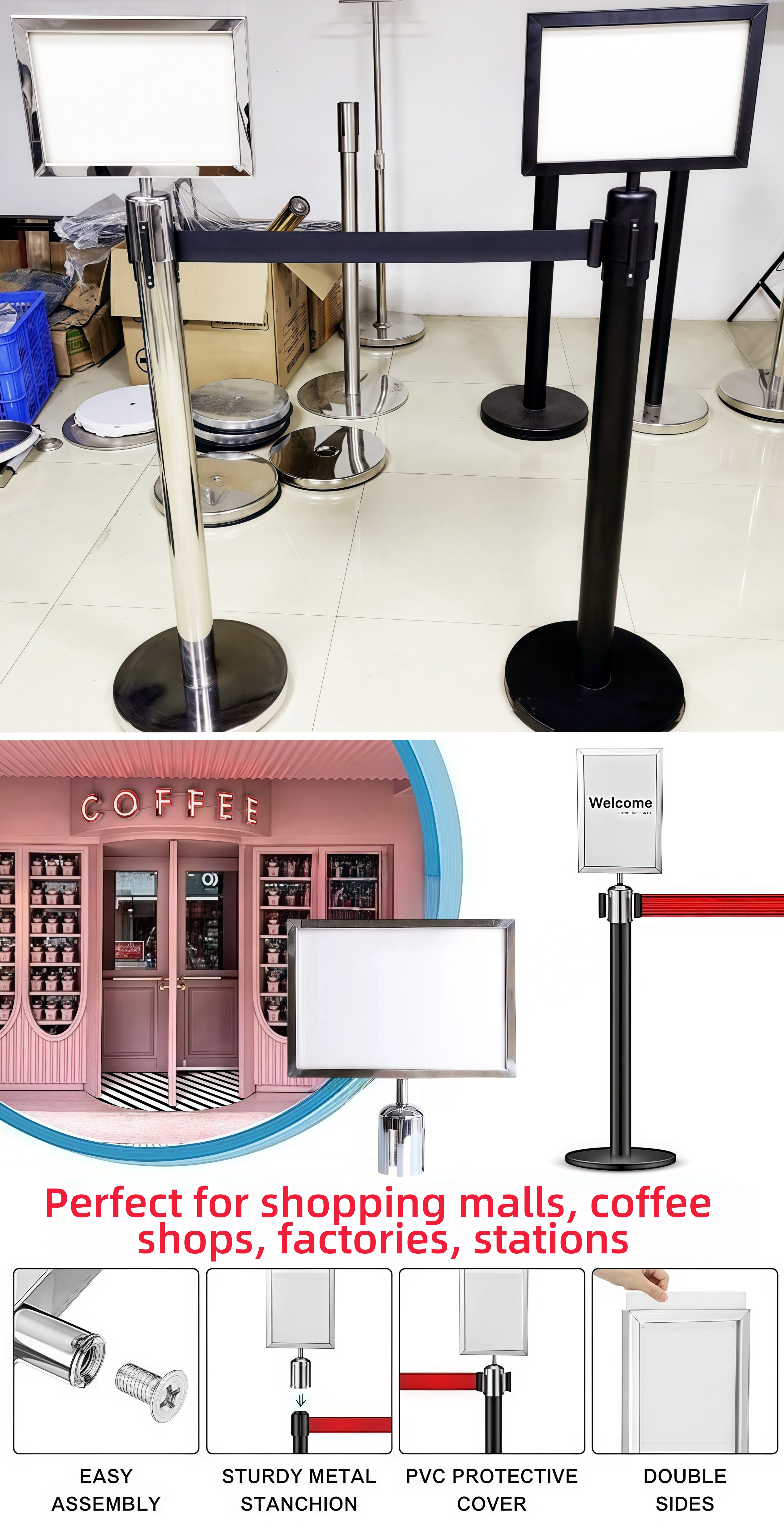 A4 Queue Pole Stand Display Board Frame signboard Queue Stanchion Top ...