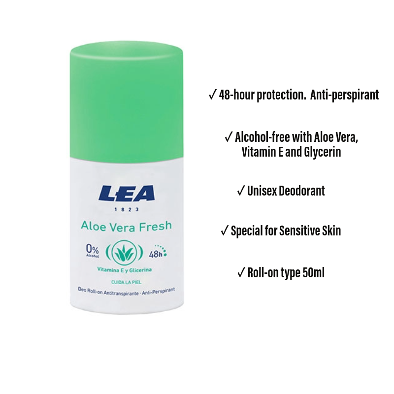 Lea Roll on Deodorant 50ml Made in Spain Aloe Vera Vitamin E Alcohol ...