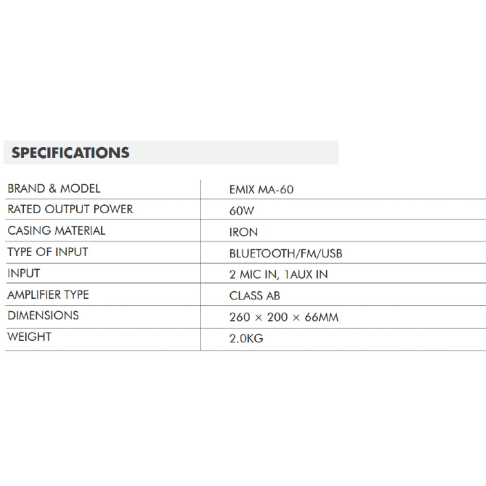 Emix MA-60 60W 100V Line Mixing Amplifier with USB, FM and Bluetooth ...