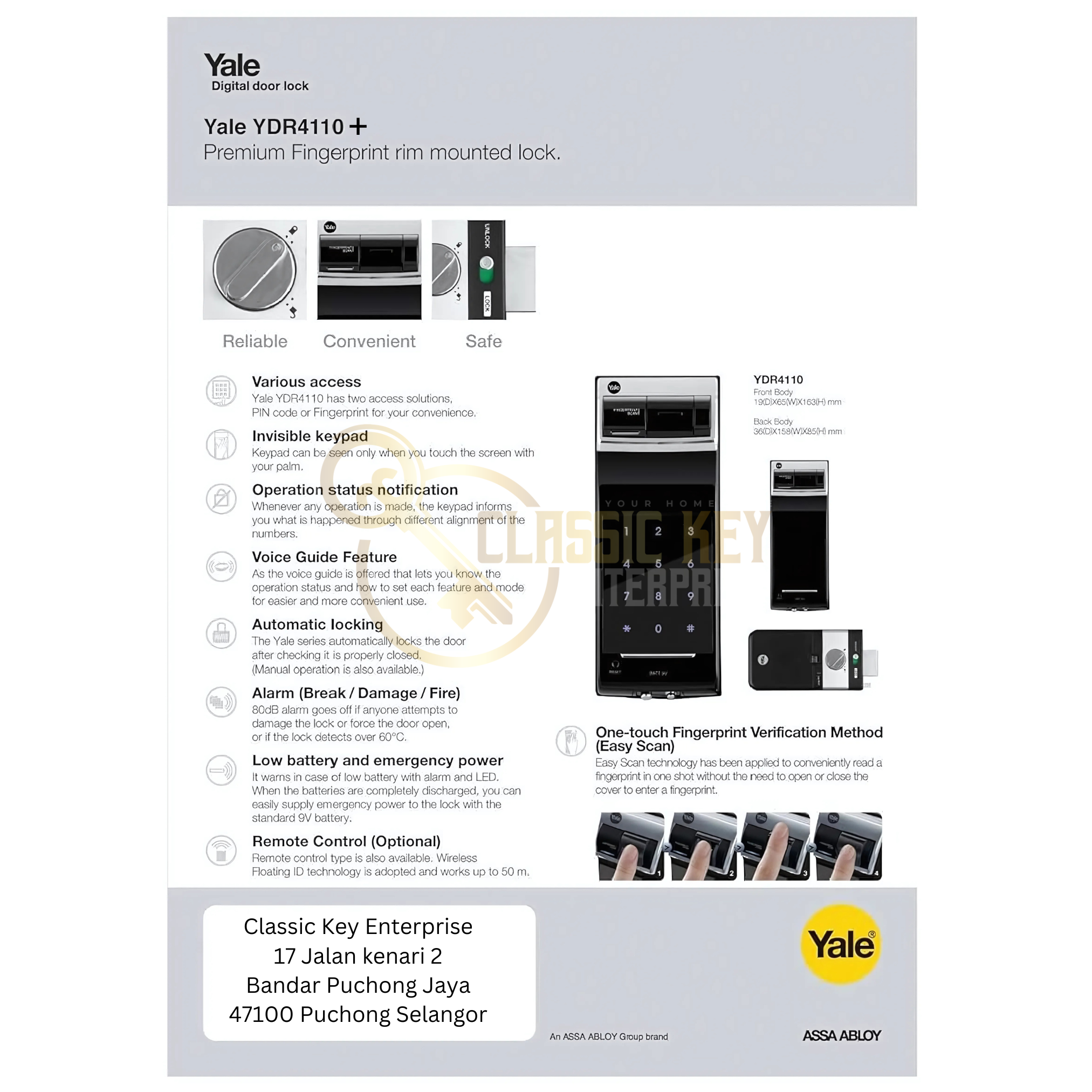 Yale YDR4110+ Fingerprint Smart Rim Door Lock Latest Model YDR4110 ...