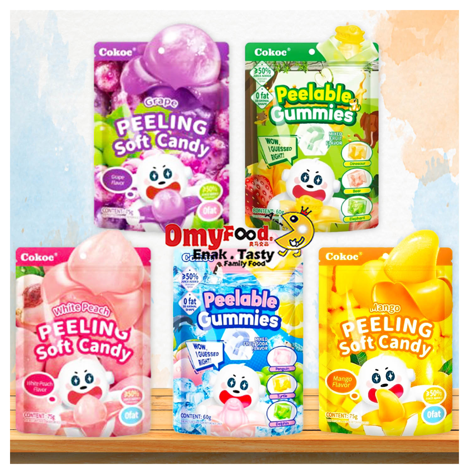 60g / 75g Cokoc Peelable Gummies [Mixed Fruit/Mixed Fruit Soda] Peeling ...