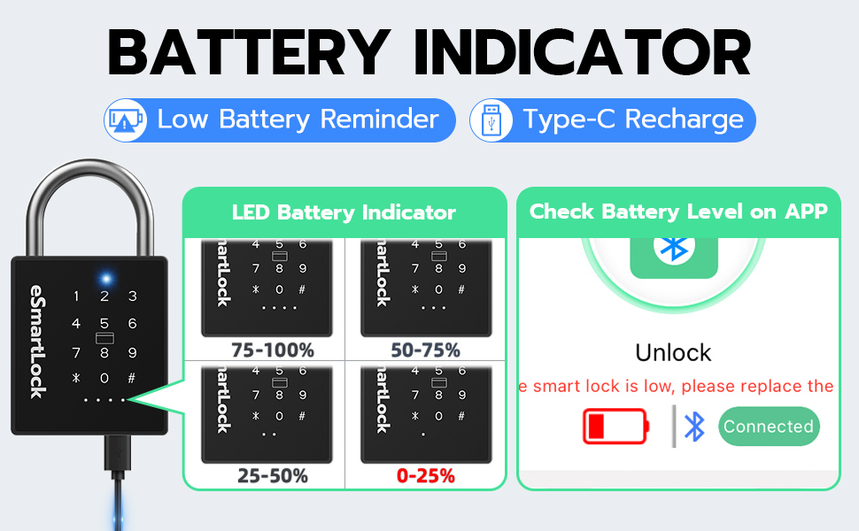 2025 New elinksmart Heavy Duty Weatherproof Padlock Bluetooth/RFID/Code ...