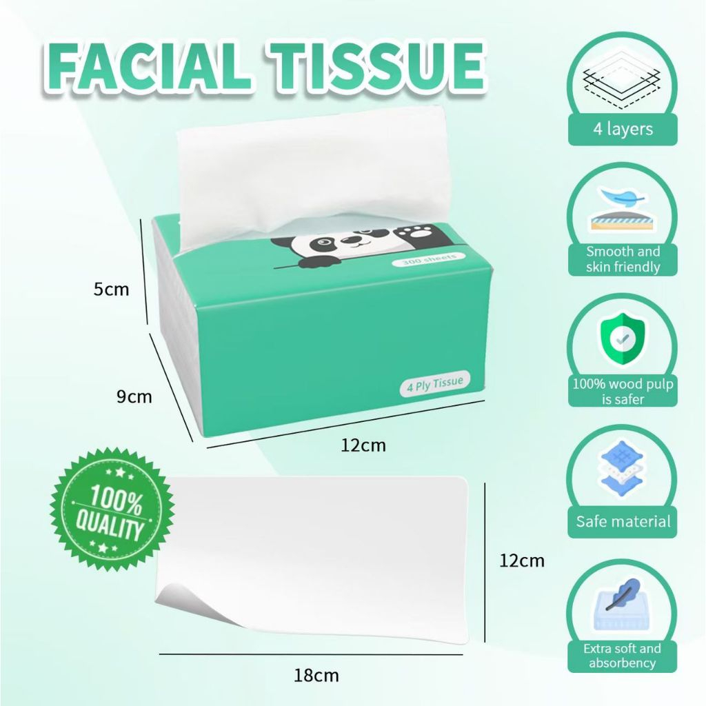 [Shopee Choice] 10 PACK 4 Ply 300 Sheets Green Panda Bamboo Premium ...