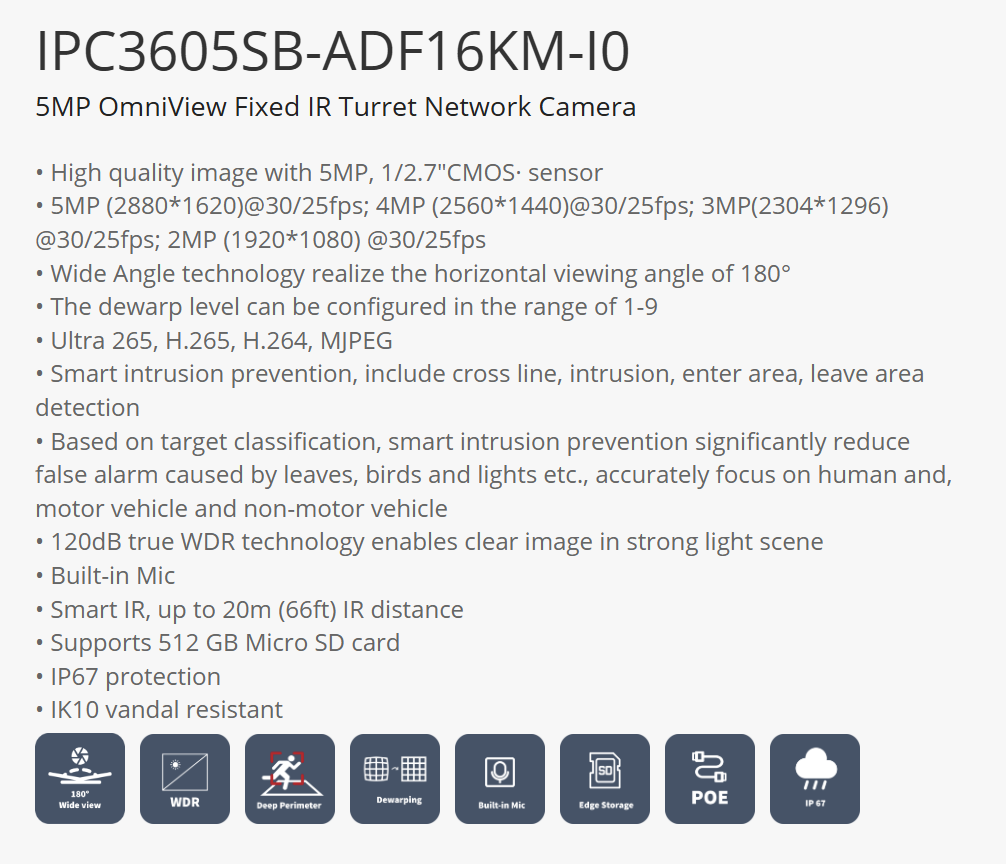 UNV IPC3605SB-ADF16KM-I0 5MP OmniView Fixed IR Turret Network Camera ...