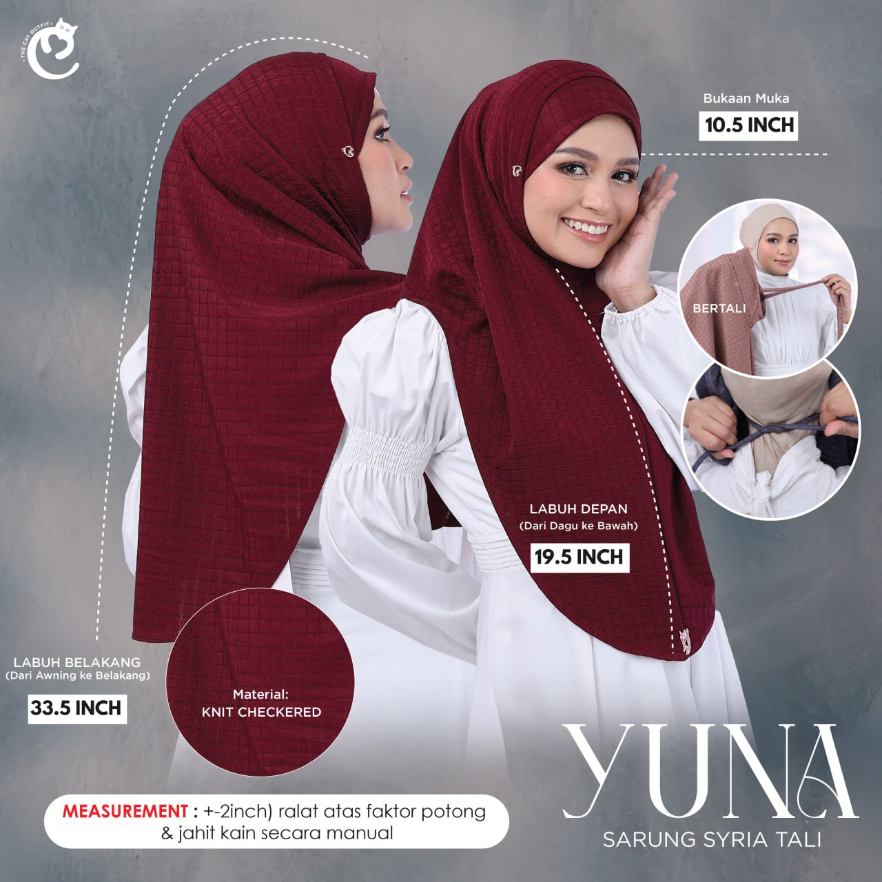 INSTANT TUDUNG SARUNG - SYRIA TALI YUNA | KAIN PREMIUM KNITE CHECKERED ...