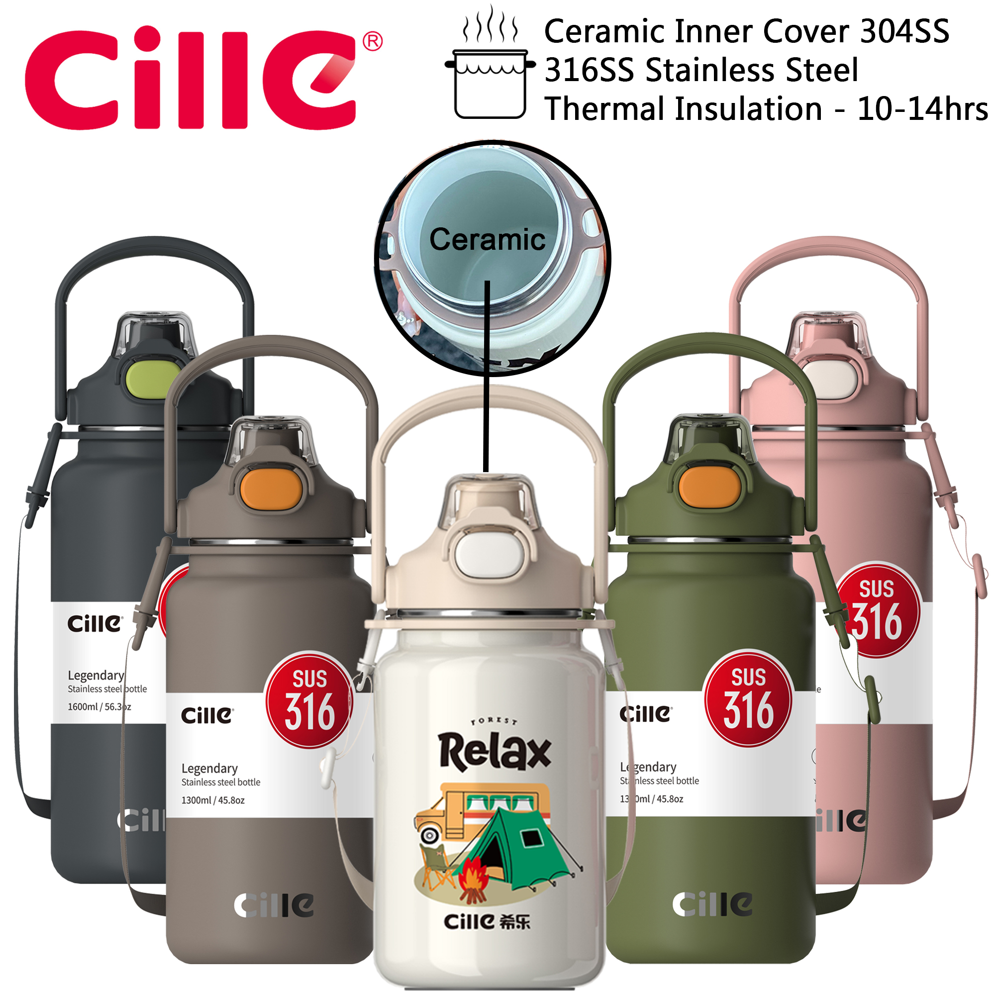 Cille 1L/1.3L/1.6L Dual Head 316SS/Ceramic Liner 304SS Stainless Steel ...