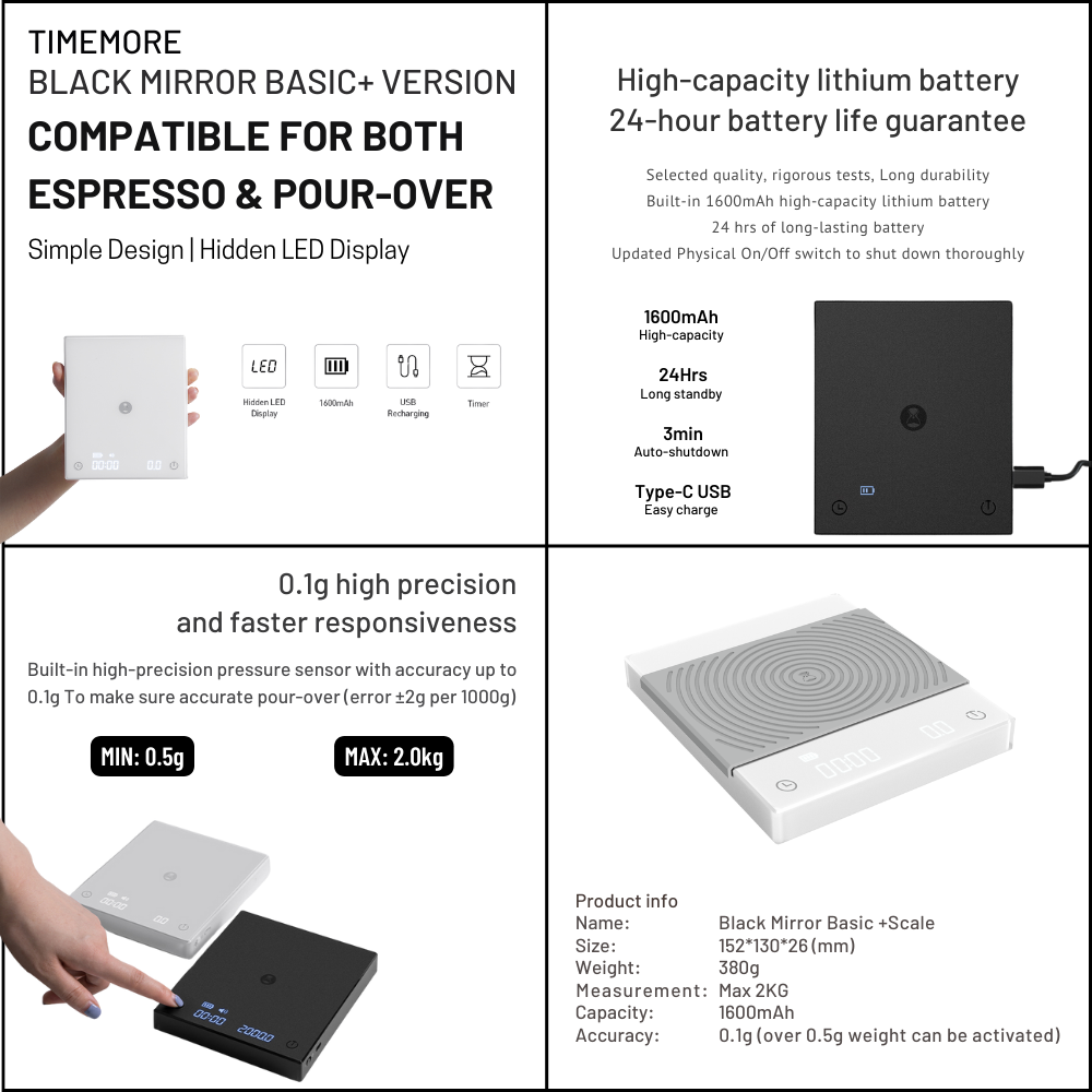 TIMEMORE Black Mirror Basic 2 Scale, Basic Plus Scale, Mini Espresso ...