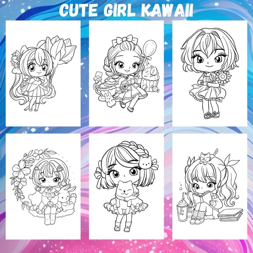 CUTE CARTOON GIRLS COLORING 15 PAGES !!️ COLORING BOOK & COLORING PAPER ...