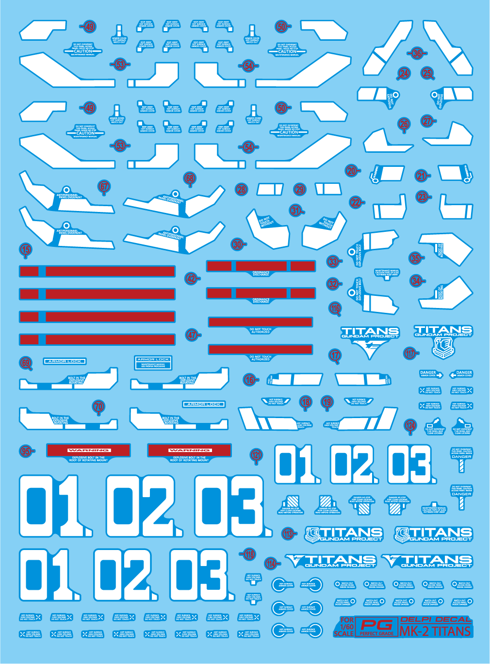 [DELPI DECAL] 535 PG 1/60 RX-178 MK II TITANS GUNDAM WATER SLIDE DECAL ...
