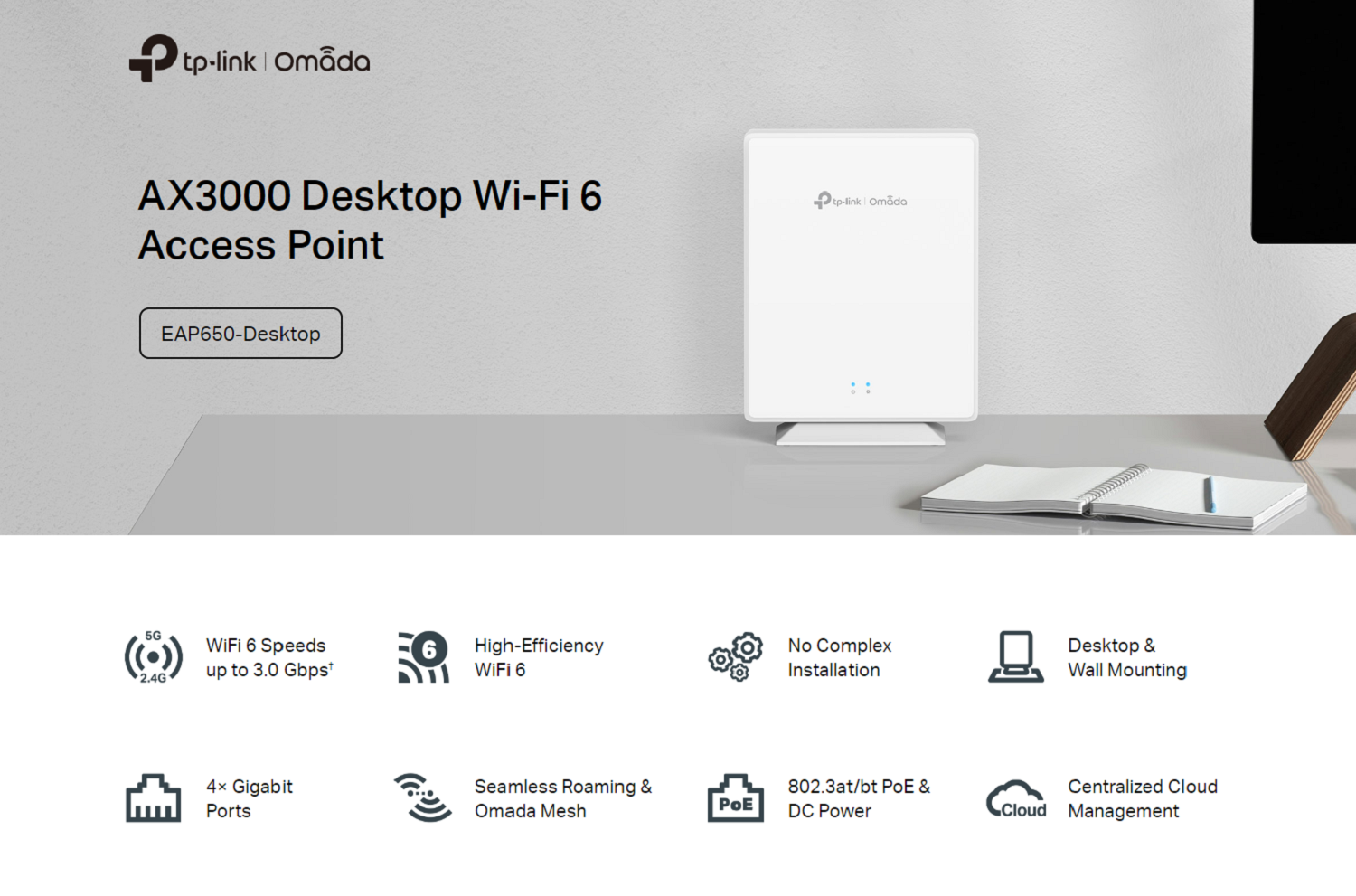 TP-LINK EAP650-DESKTOP OMADA AX3000 DESKTOP WI-FI 6 ACCESS POINT WITH ...
