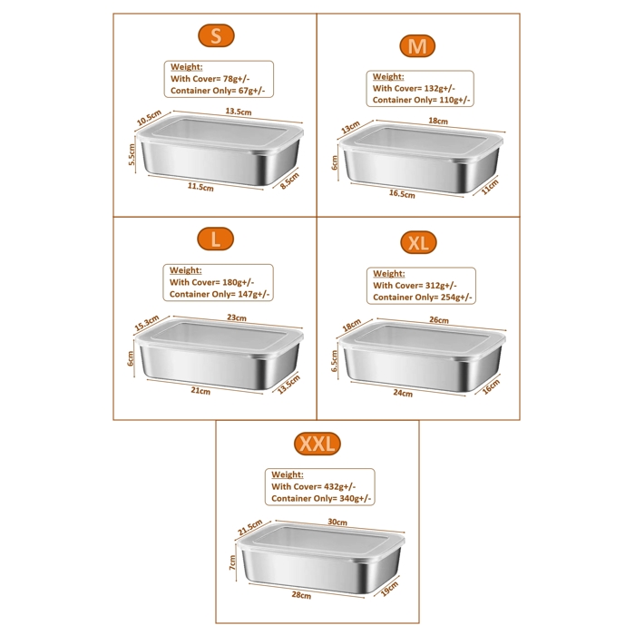 316 Stainless Steel Box With Lid Food Container Grill Tray Organizer ...