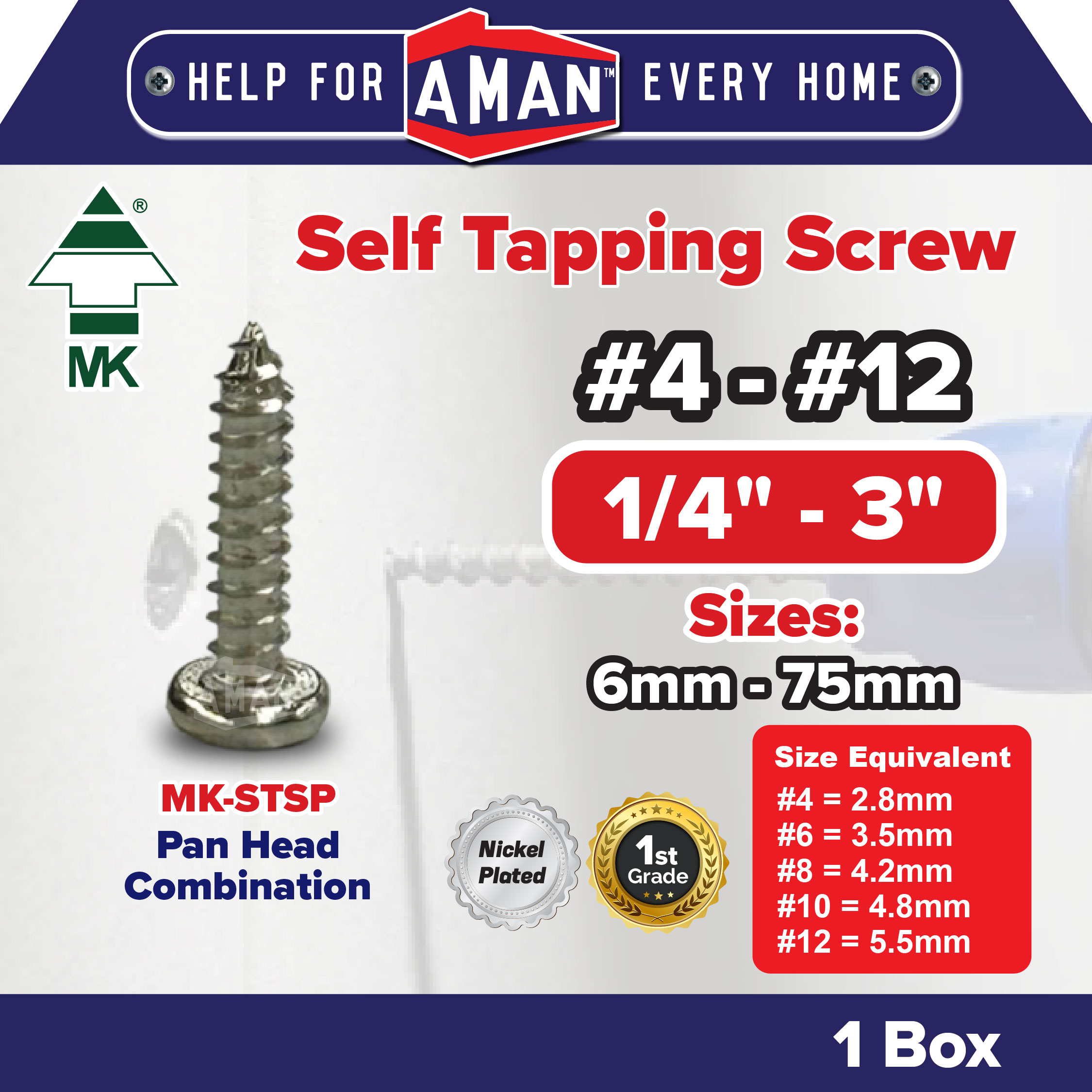 MK Self Tapping Screw Wood Chipboard Screw Skru Kayu Nickel Pan Head 4 ...