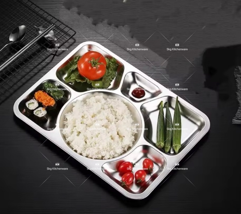 Stainless Steel 6 Compartments Tray Roti Canai Tray Makanan Thick Snack ...
