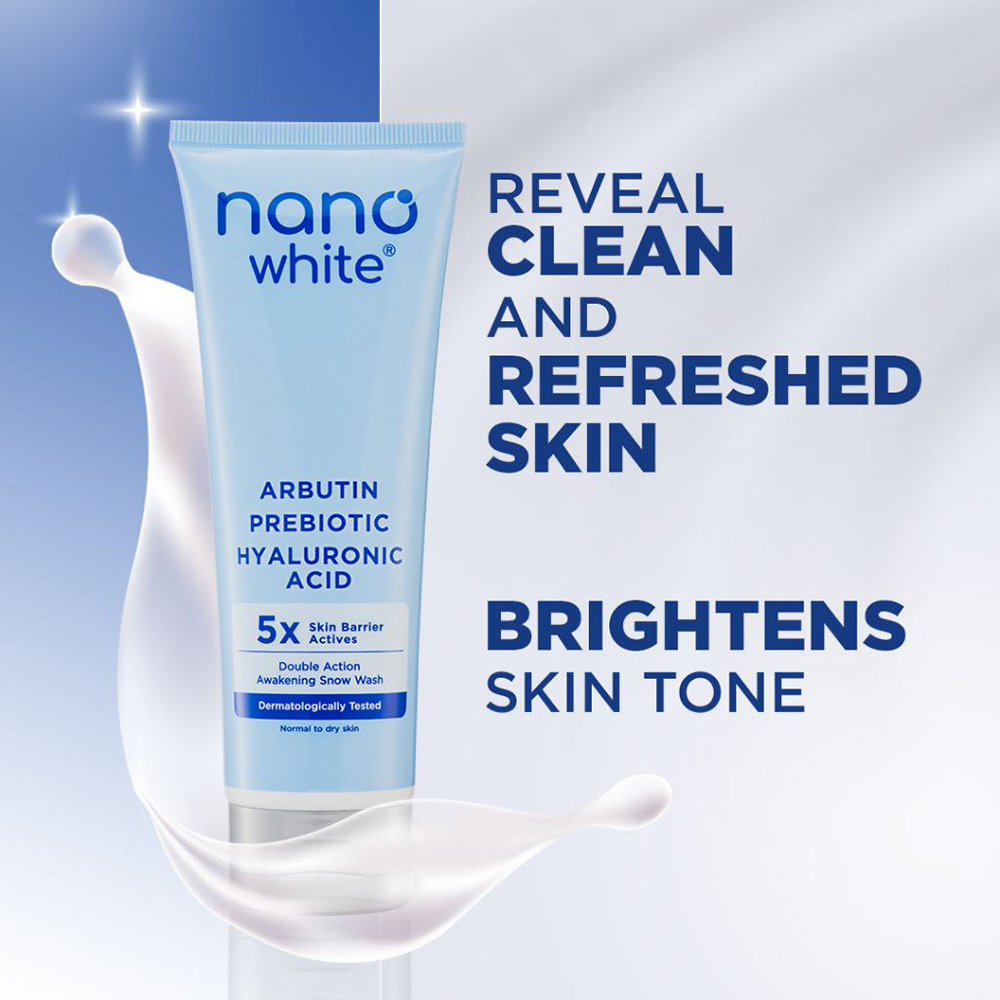 Nanowhite Double Action Awakening Snow Wash Cleanser 100g (Normal to ...