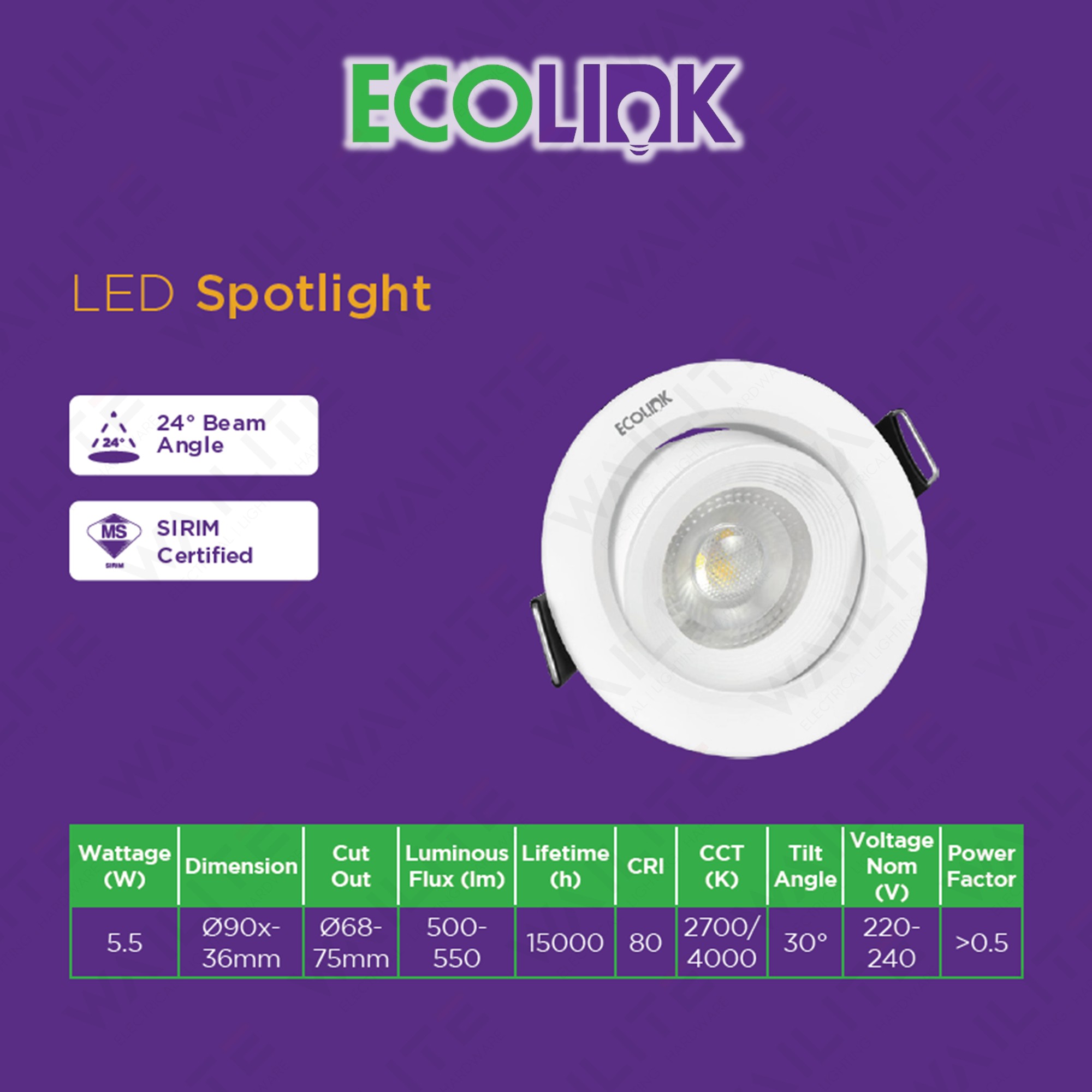 ECOLINK 5.5WATT LED EYEBALL / SPOTLIGHT ( COOLWHITE 4000K / WARMWHITE ...