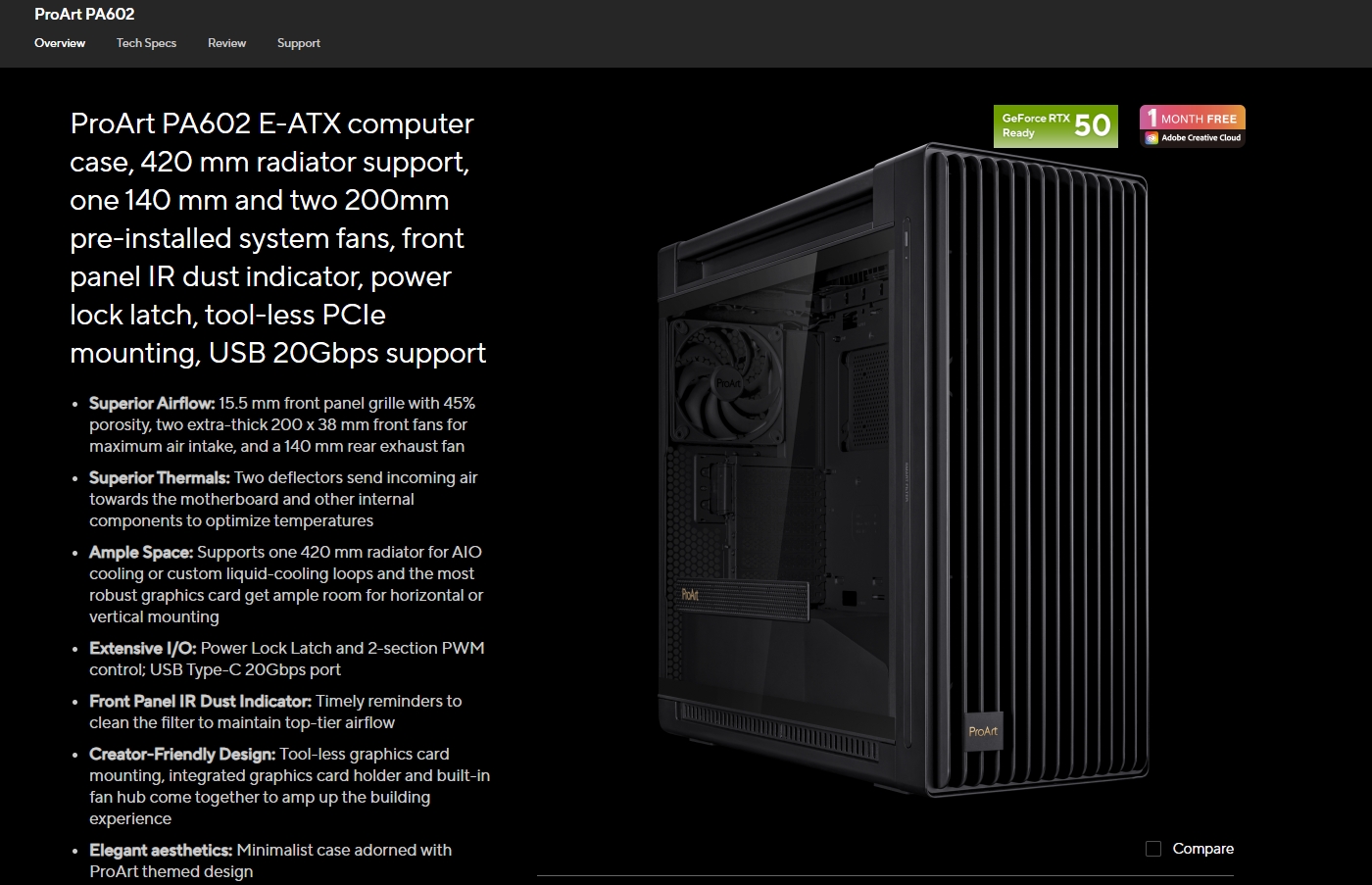 ASUS PROART PA602 EATX DESKTOP CASING / CASE WITH SUPERIOR AIRFLOW ...